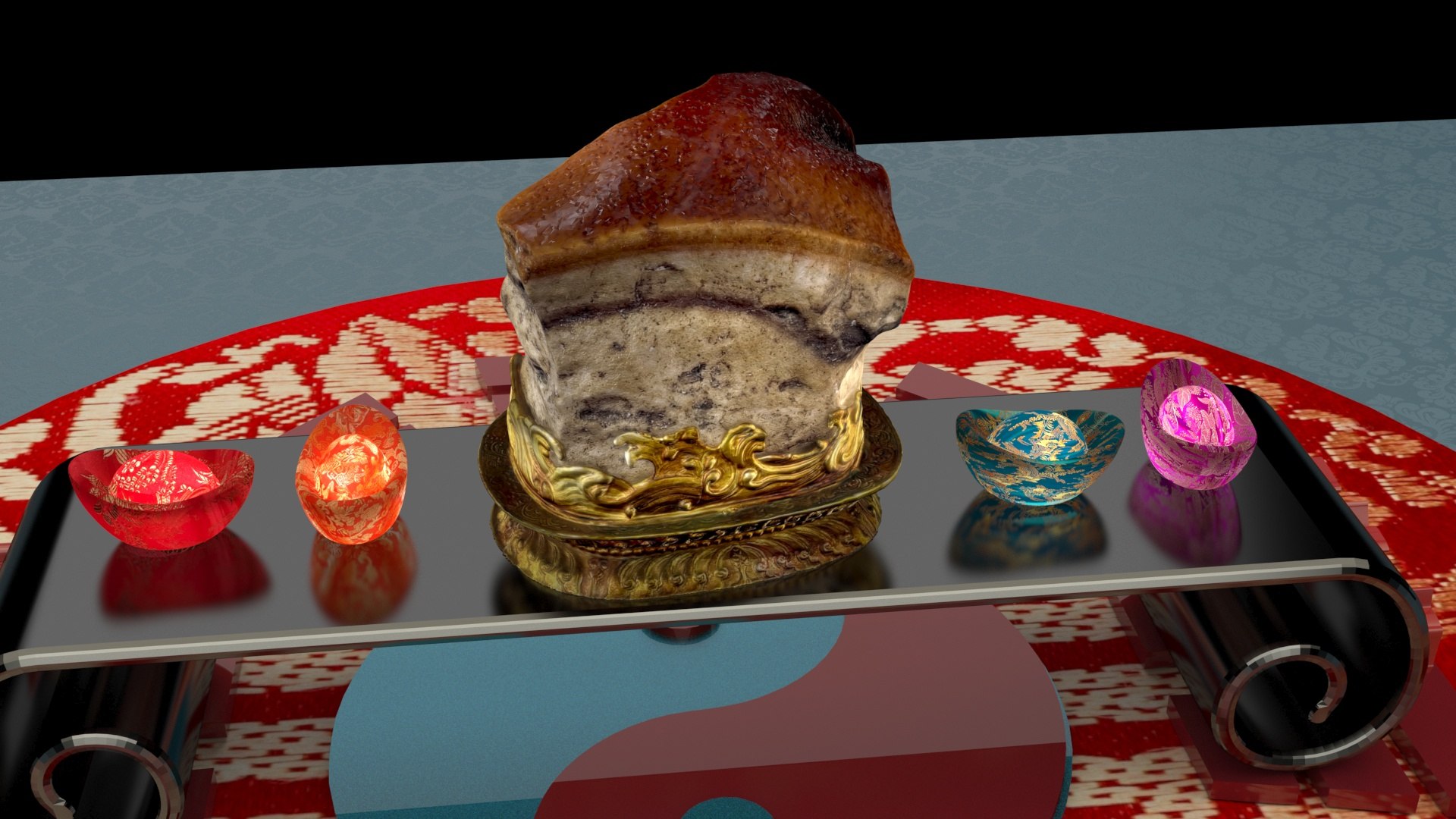 Chinese Meat Shaped Stone And Gold Ingot 3D Model - TurboSquid 2246601