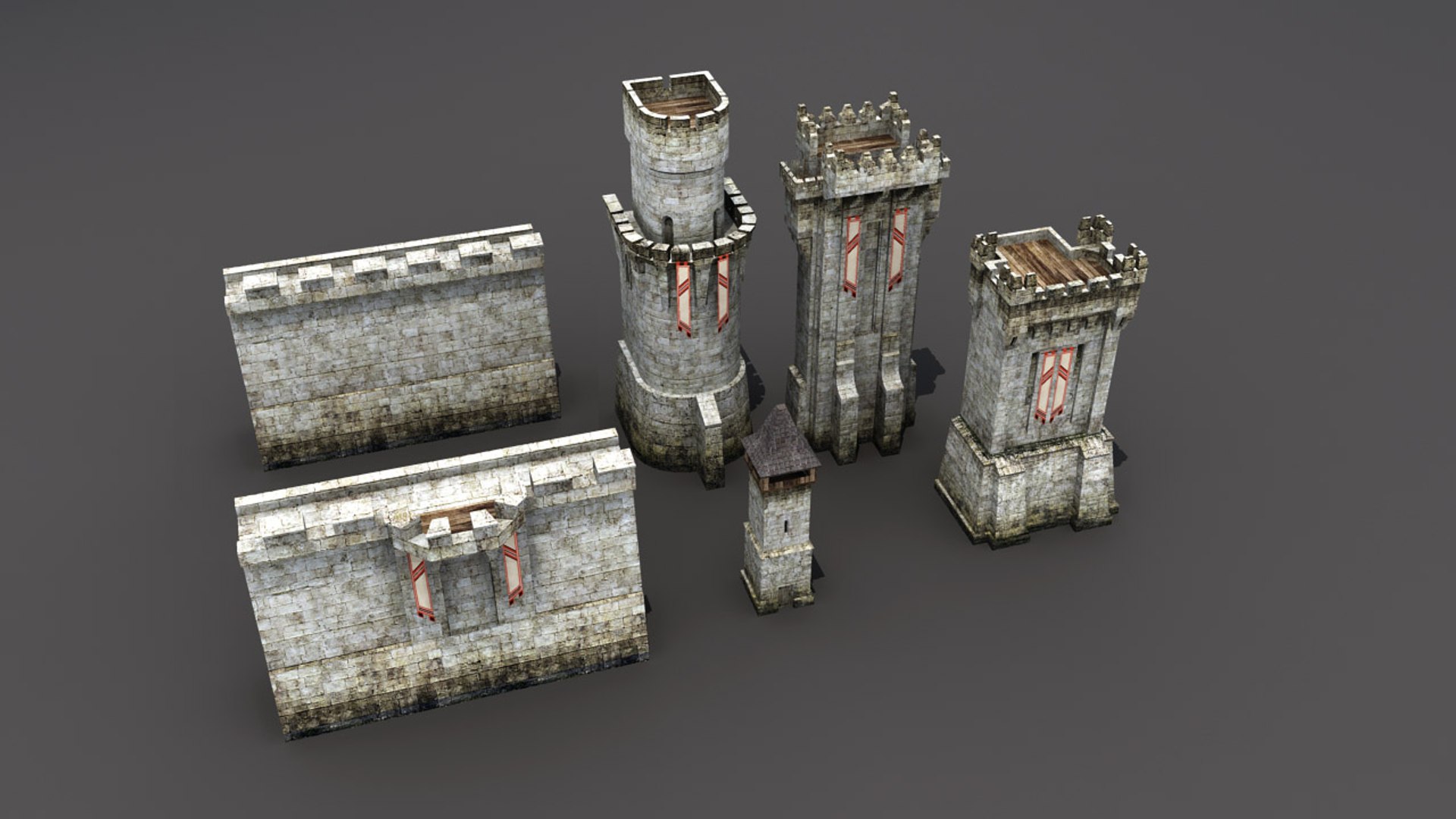 3d Medieval Castle Towers Wall Model