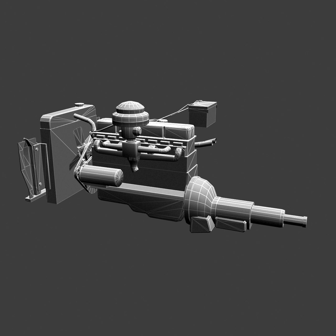 Low-poly Car Engine 3d Model