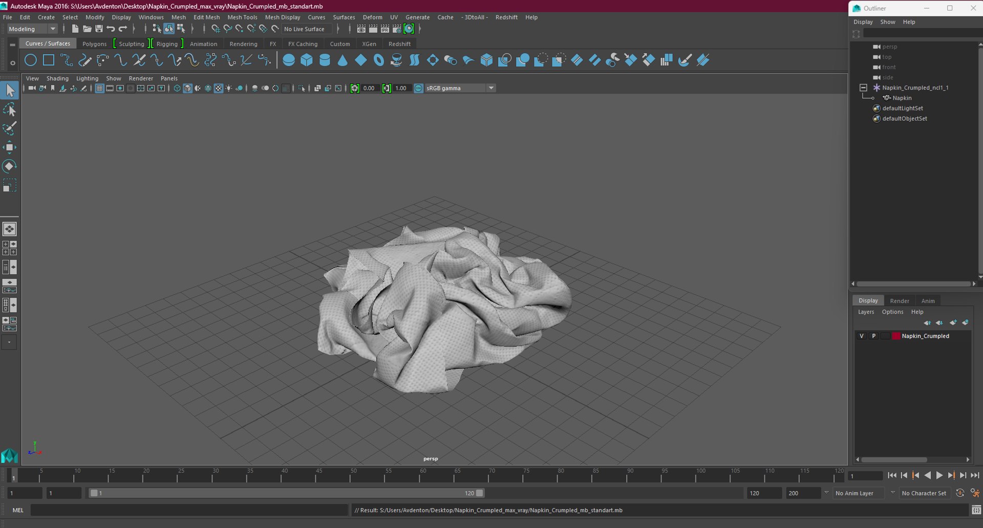 Napkin Crumpled 3D Model - TurboSquid 2238939