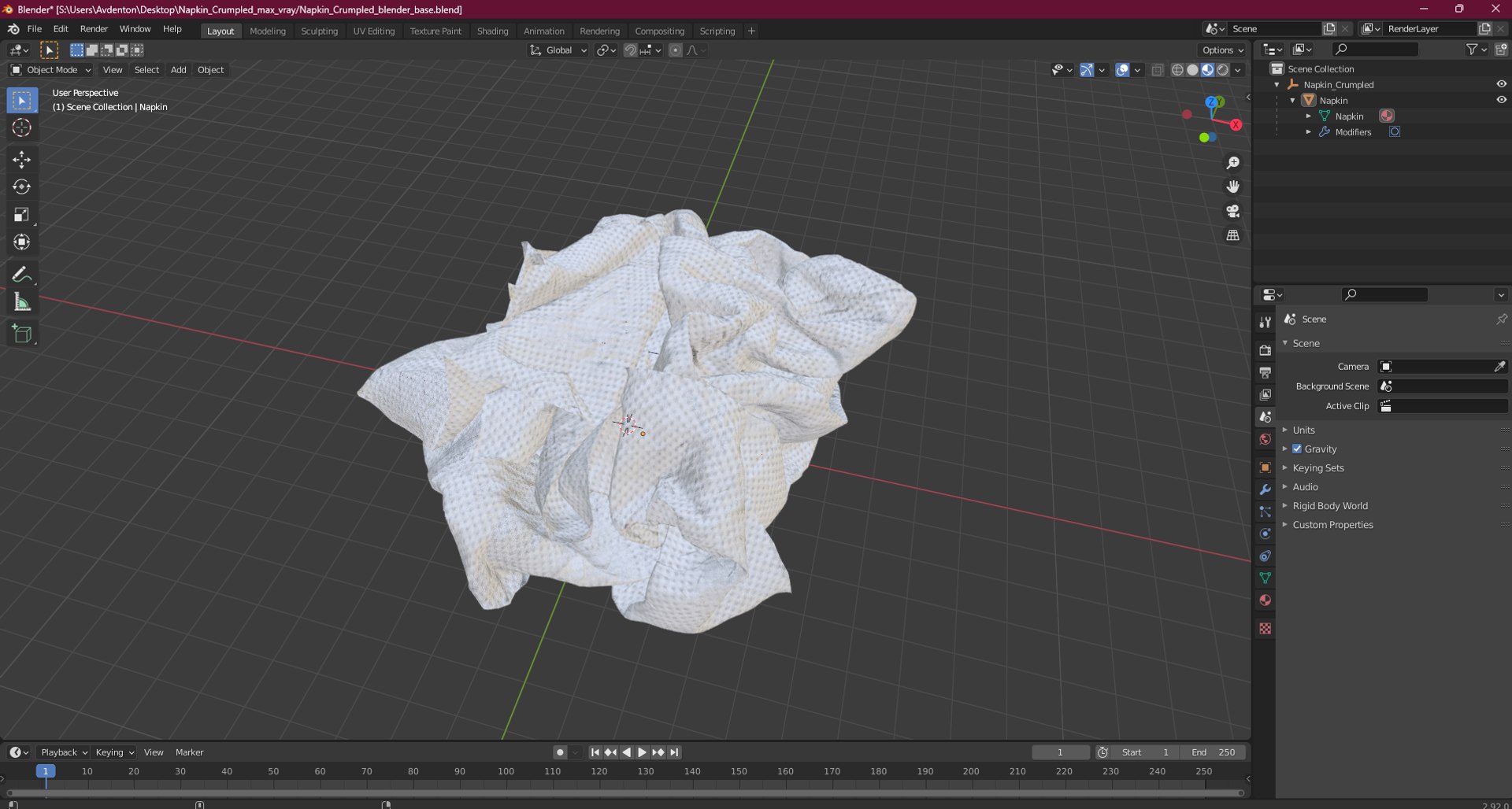 Napkin Crumpled 3D Model - TurboSquid 2238939