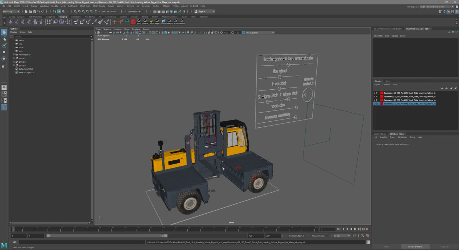 3D Model Baumann GS 150 Forklift Truck Side Loading Yellow Rigged For ...