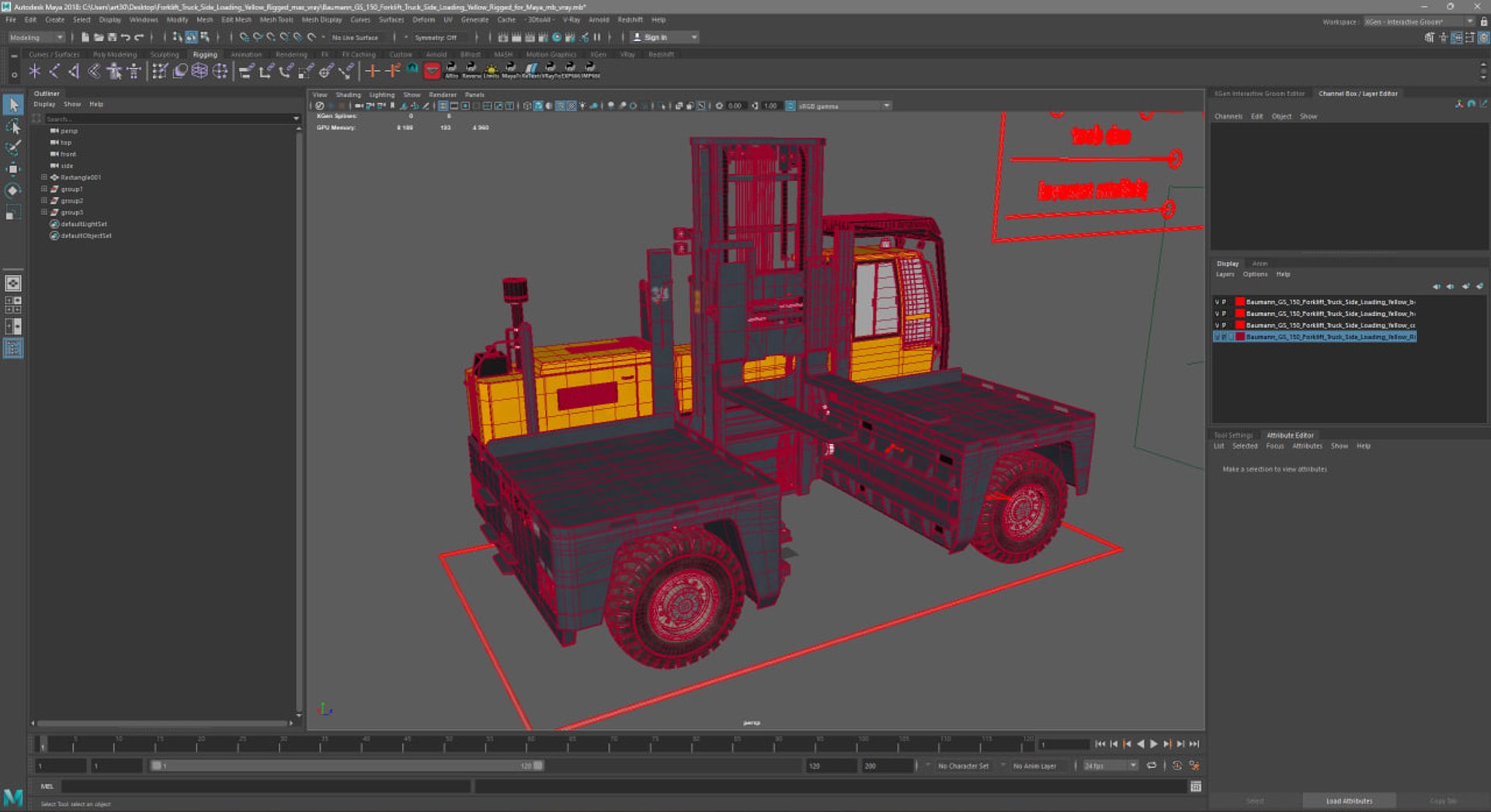 3D Model Baumann GS 150 Forklift Truck Side Loading Yellow Rigged For ...