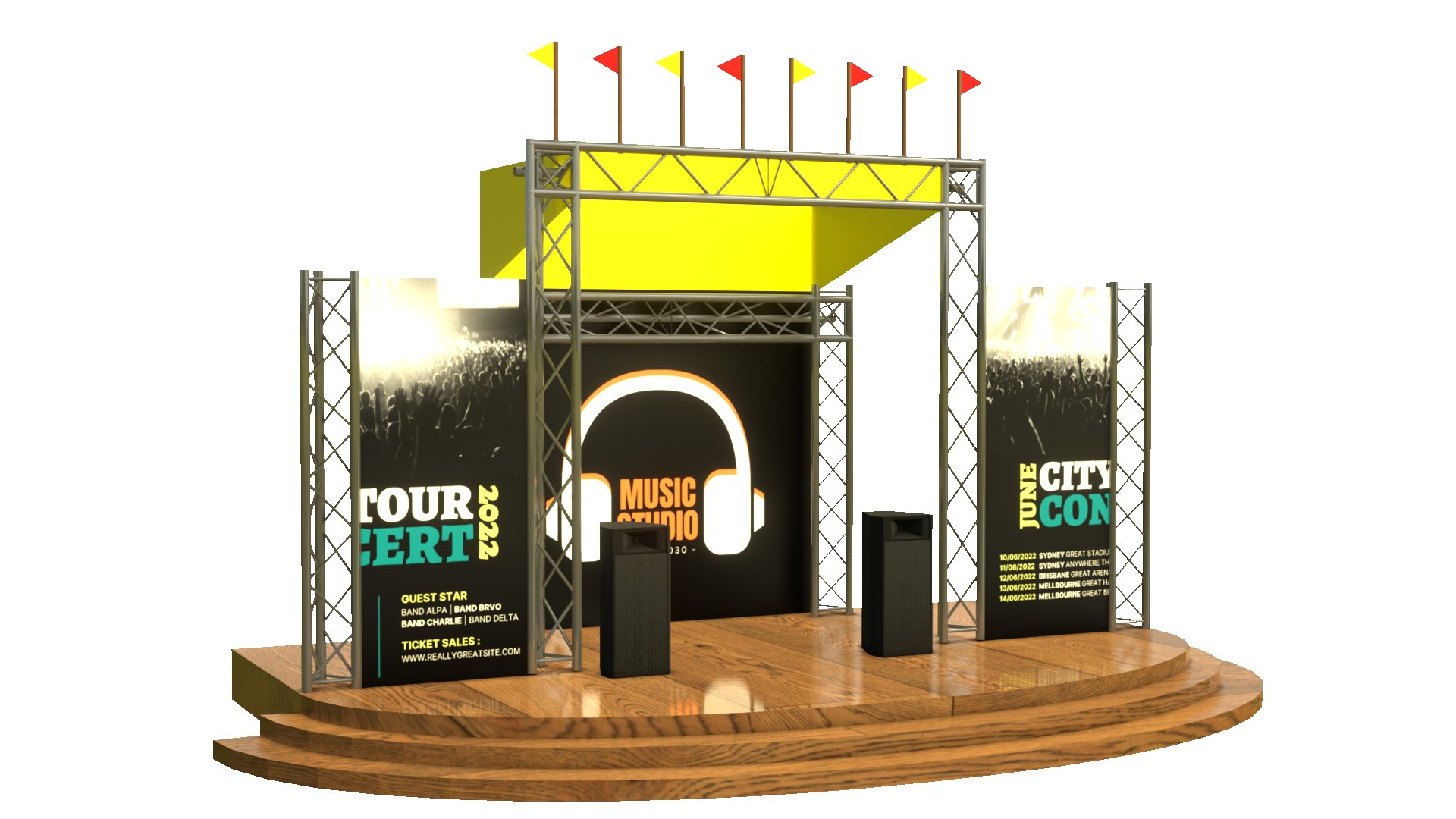 3D Model A Stage With Speakers And Signs - TurboSquid 2235744