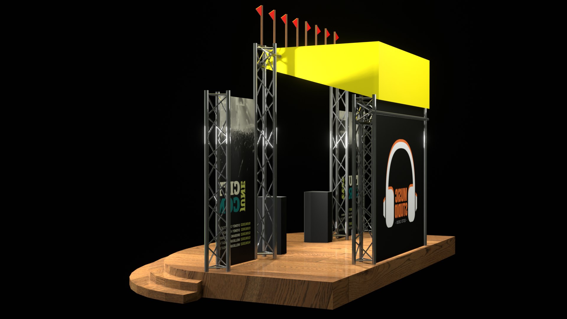 3D Model A Stage With Speakers And Signs - TurboSquid 2235744