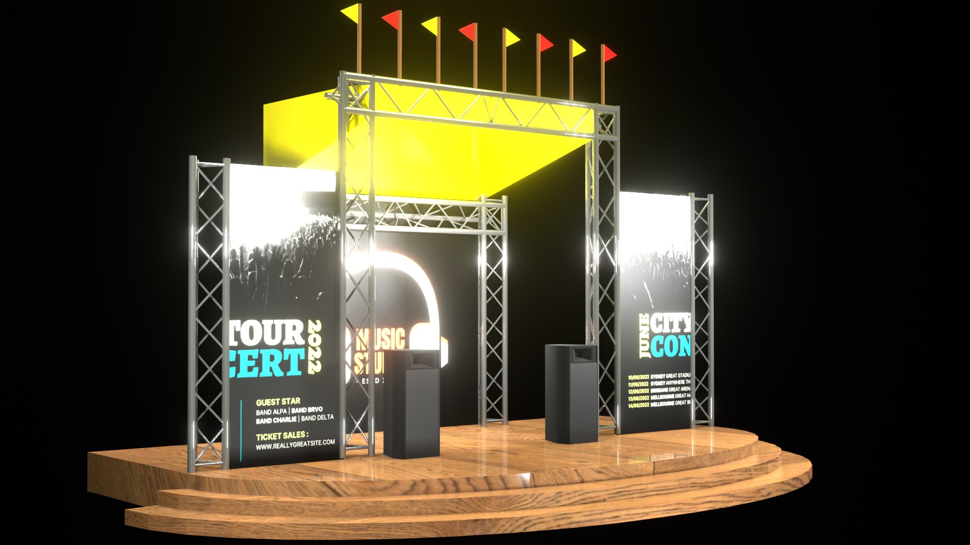 3D Model A Stage With Speakers And Signs - TurboSquid 2235744