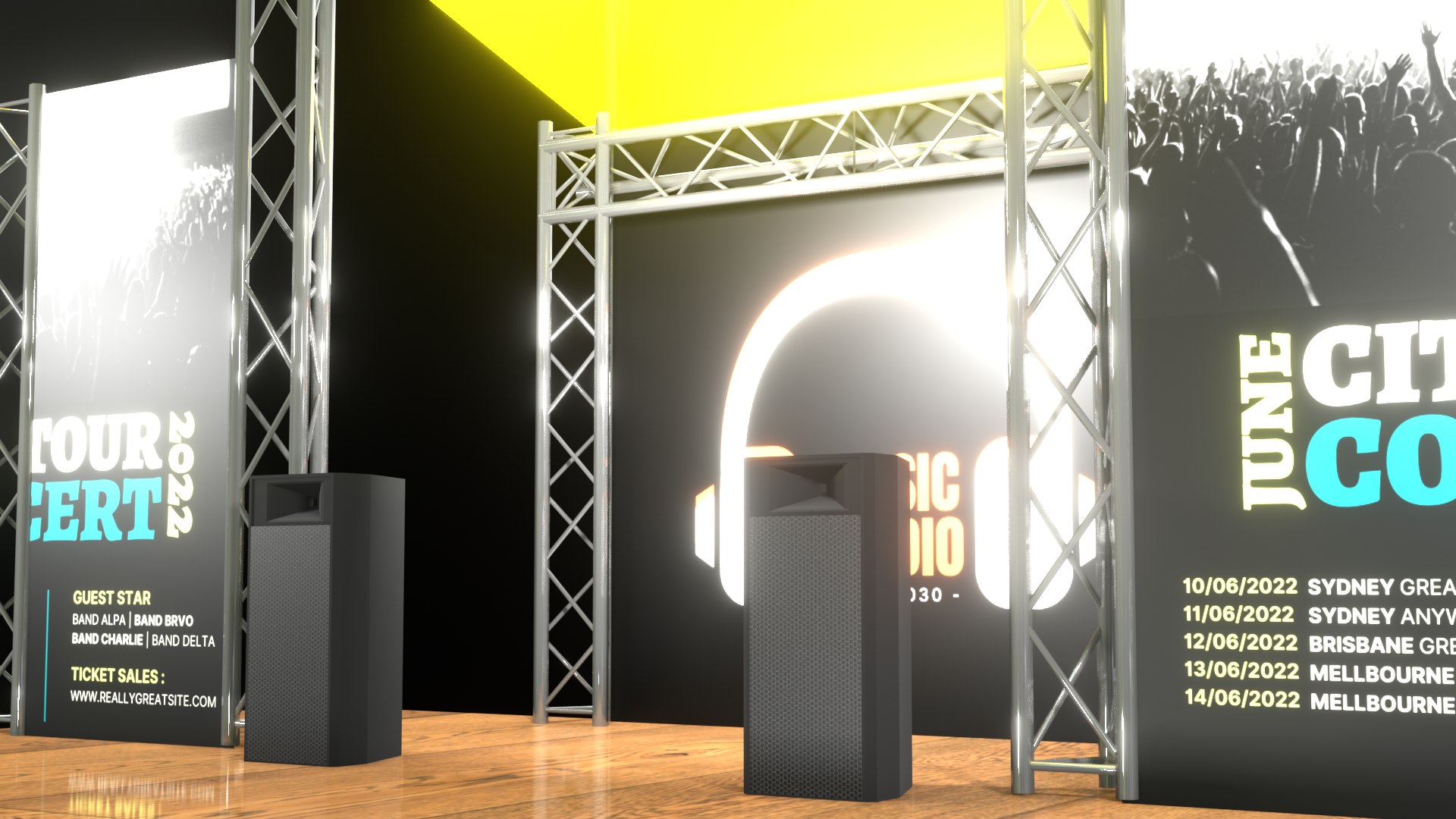 3D Model A Stage With Speakers And Signs - TurboSquid 2235744