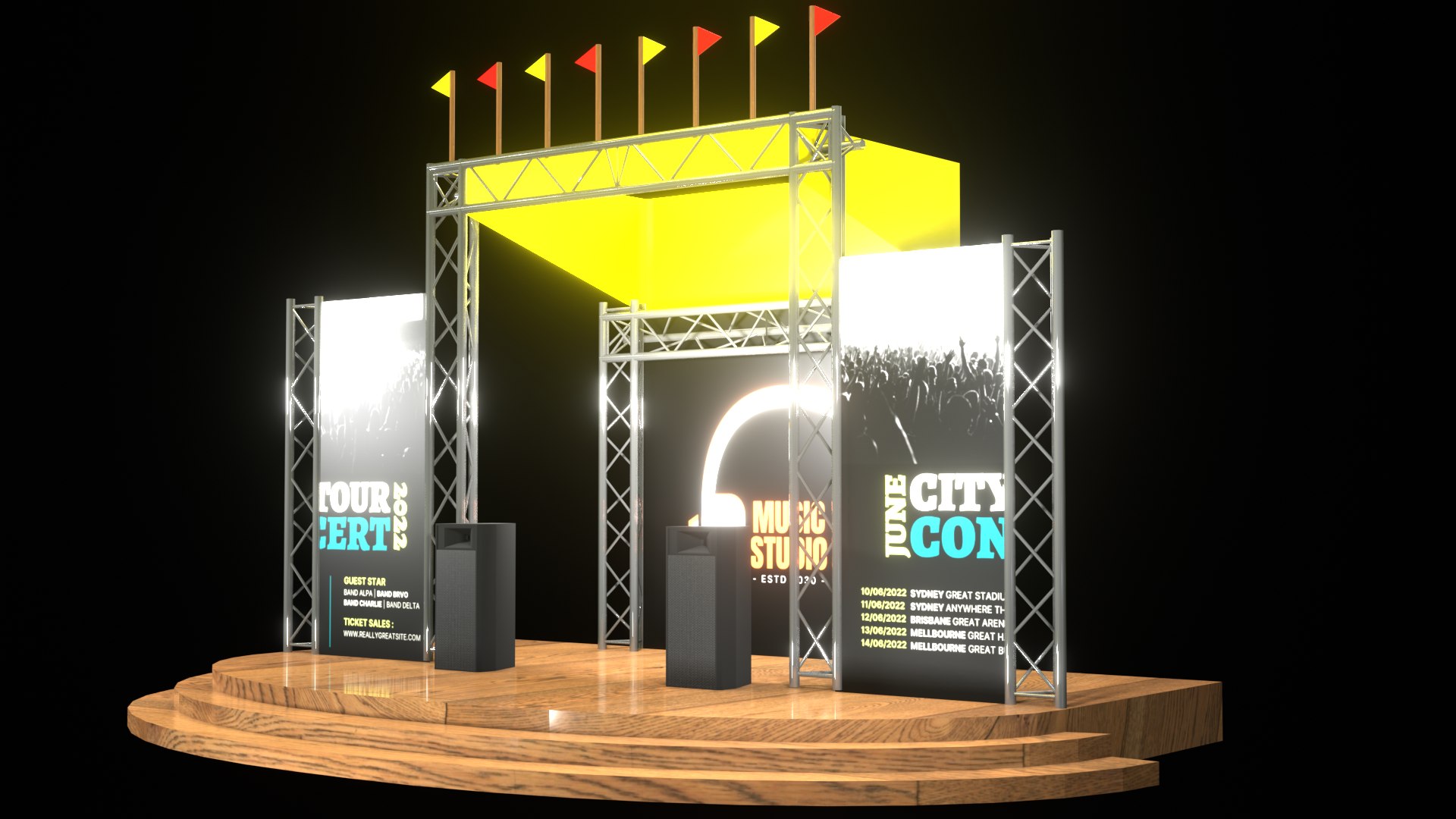 3D Model A Stage With Speakers And Signs - TurboSquid 2235744