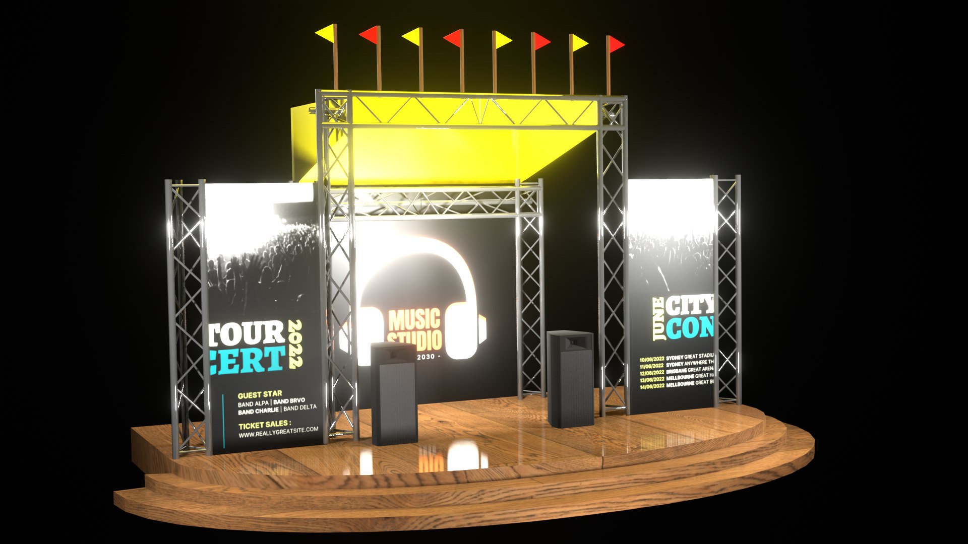 3D Model A Stage With Speakers And Signs - TurboSquid 2235744