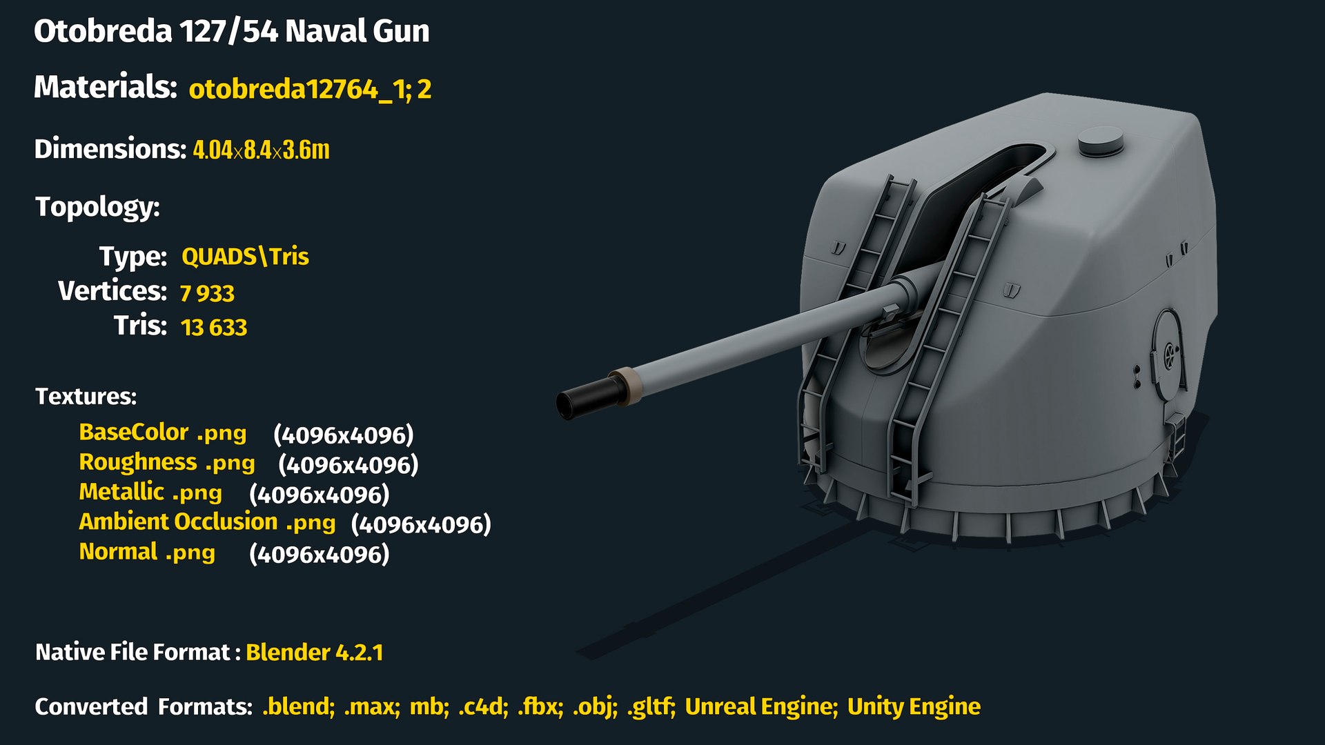 3D Otobreda 127-54 Naval Gun - TurboSquid 2287029
