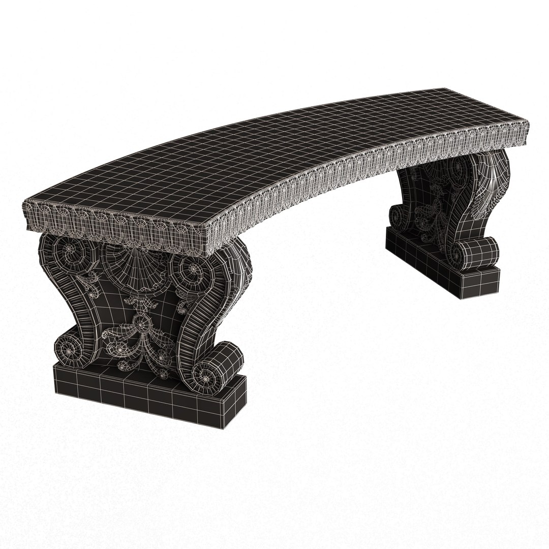 3D Model Stone Bench 03 Curved - TurboSquid 2199302