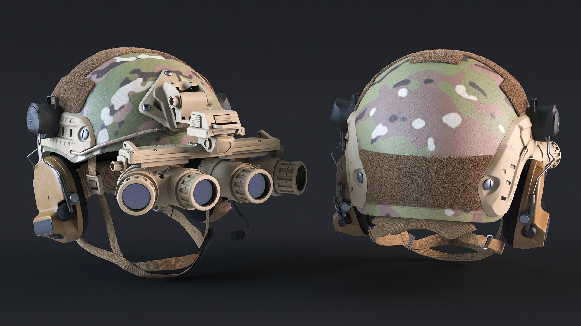 Helmet With Night Vision Goggles Green Camo Fur For Cinema 4D 3D Model ...