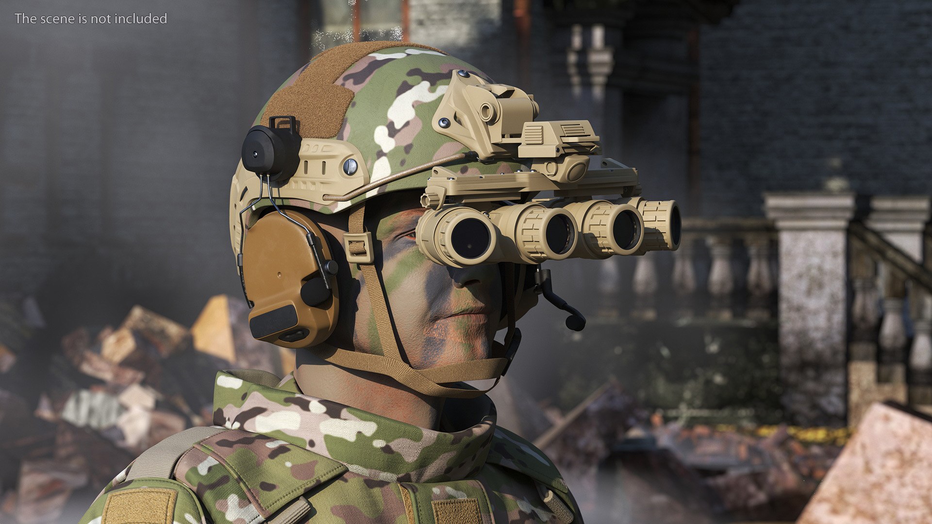 Helmet With Night Vision Goggles Green Camo Fur For Cinema 4D 3D Model ...