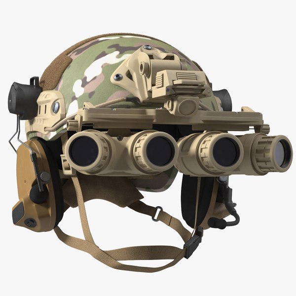 modelo 3d Casco con gafas de visión nocturna de piel de camuflaje verde ...