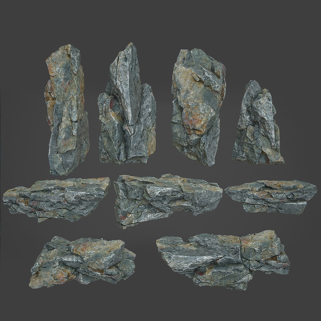 3D 9 Low Poly PBR Sharp Rock - TurboSquid 2163653
