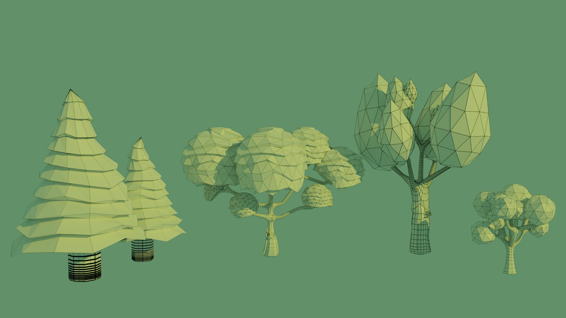 Pack X5 LowPoly Forest Tree Model - TurboSquid 2101761