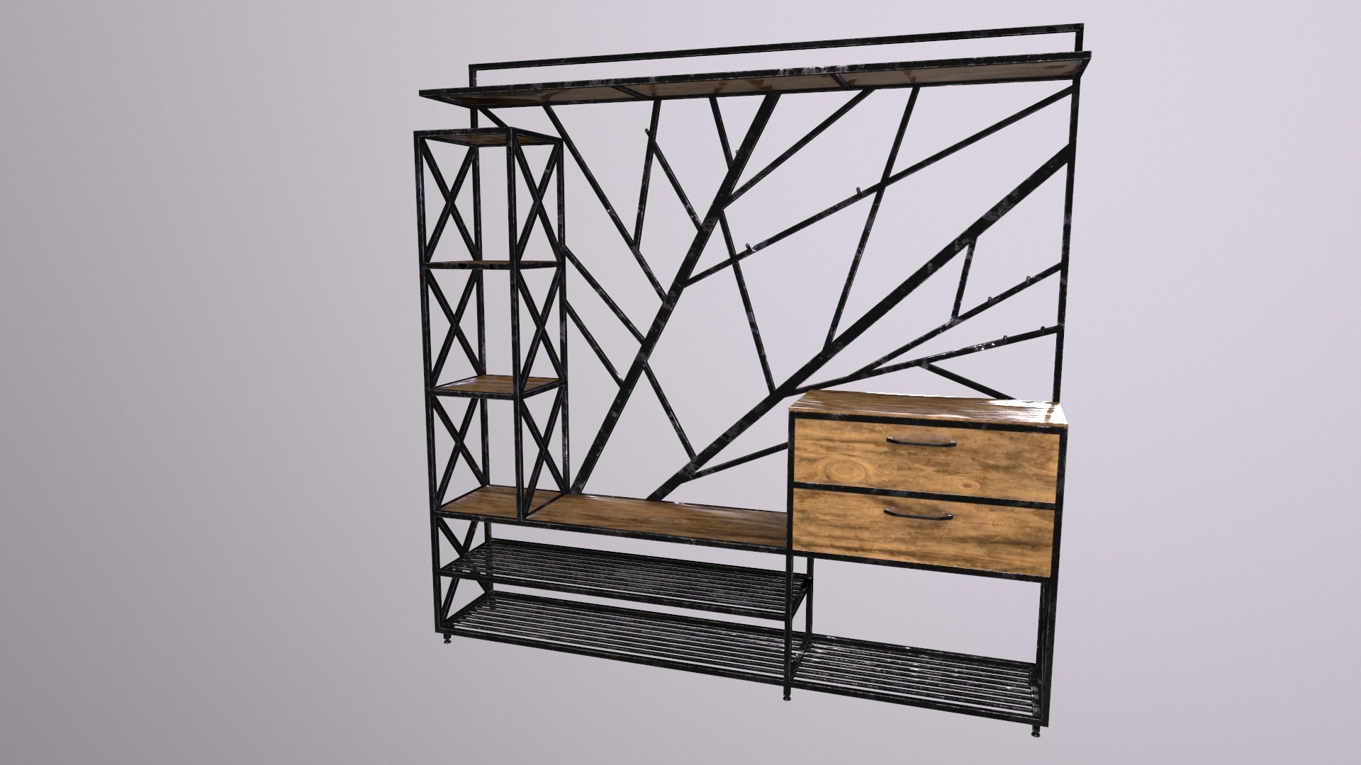 Rack in loft style with wooden shelfs 3D model - TurboSquid 2091768
