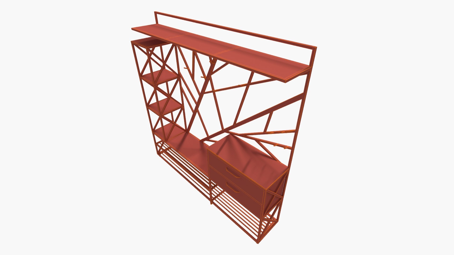Rack in loft style with wooden shelfs 3D model - TurboSquid 2091768