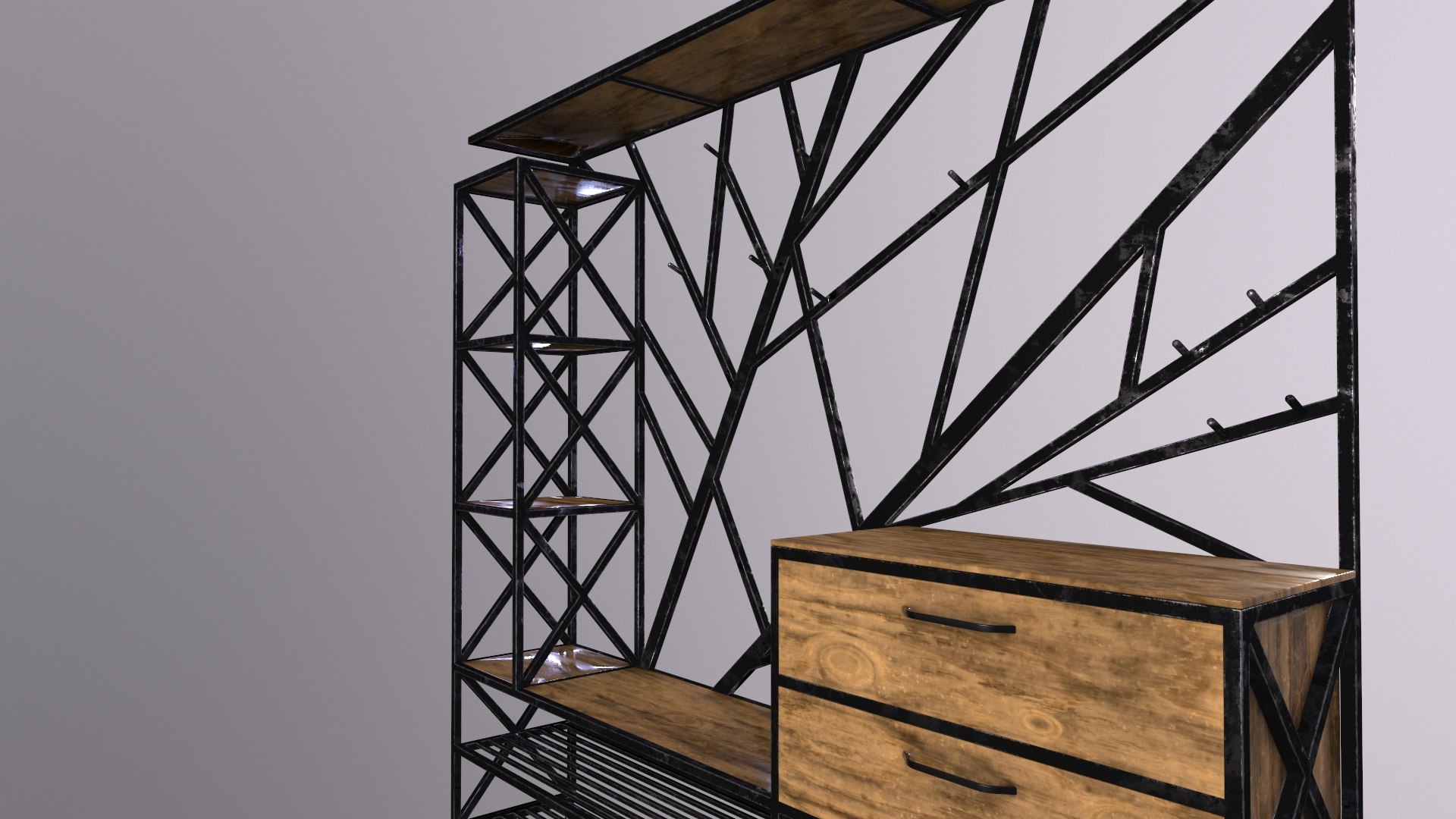 Rack in loft style with wooden shelfs 3D model - TurboSquid 2091768