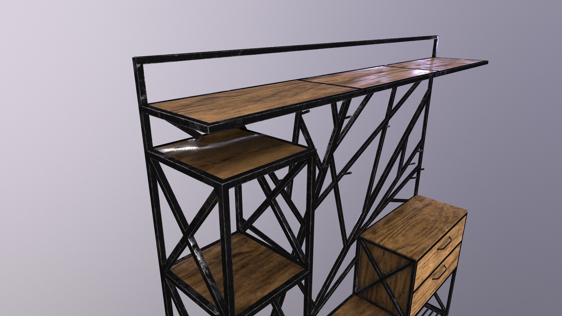 Rack in loft style with wooden shelfs 3D model - TurboSquid 2091768