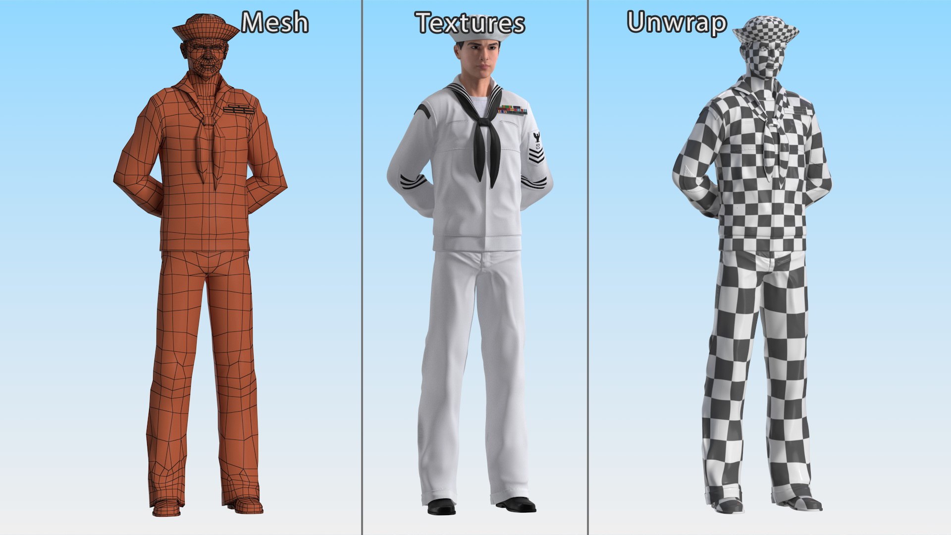 3D Asian Sailor US Navy Standing Pose Model - TurboSquid 2391905
