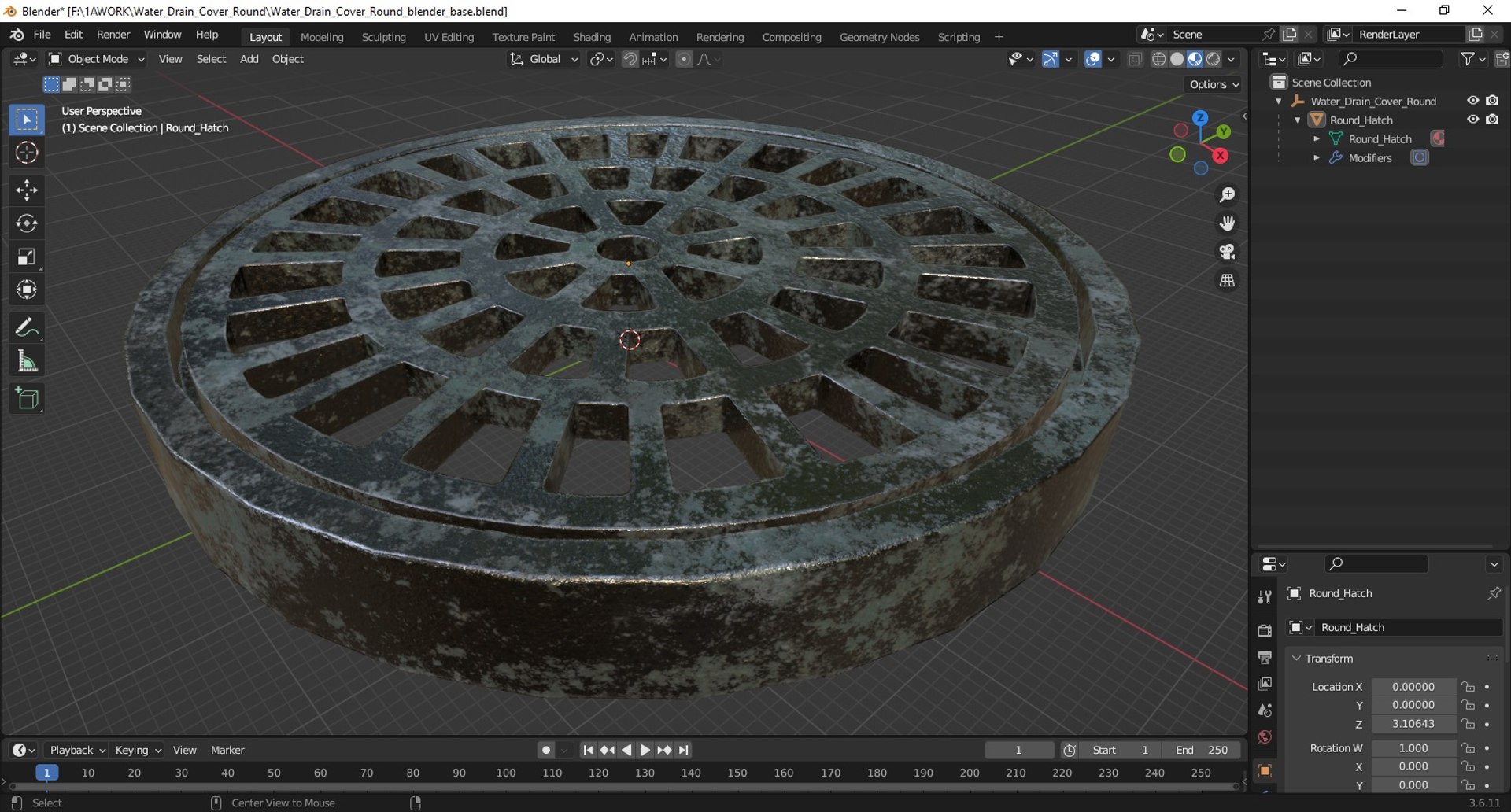 3D Water Drain Cover Round Model - TurboSquid 2282341