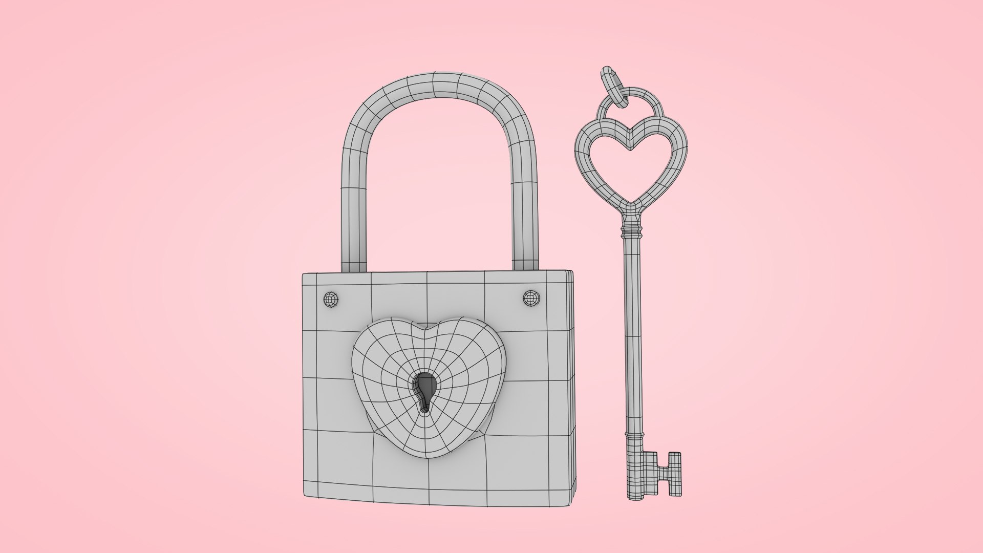 3D Lock And Key With Heart Shape Low-poly - TurboSquid 2081690