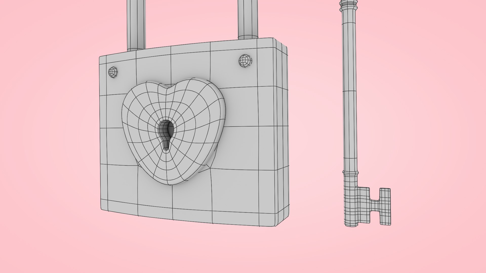 3D Lock And Key With Heart Shape Low-poly - TurboSquid 2081690
