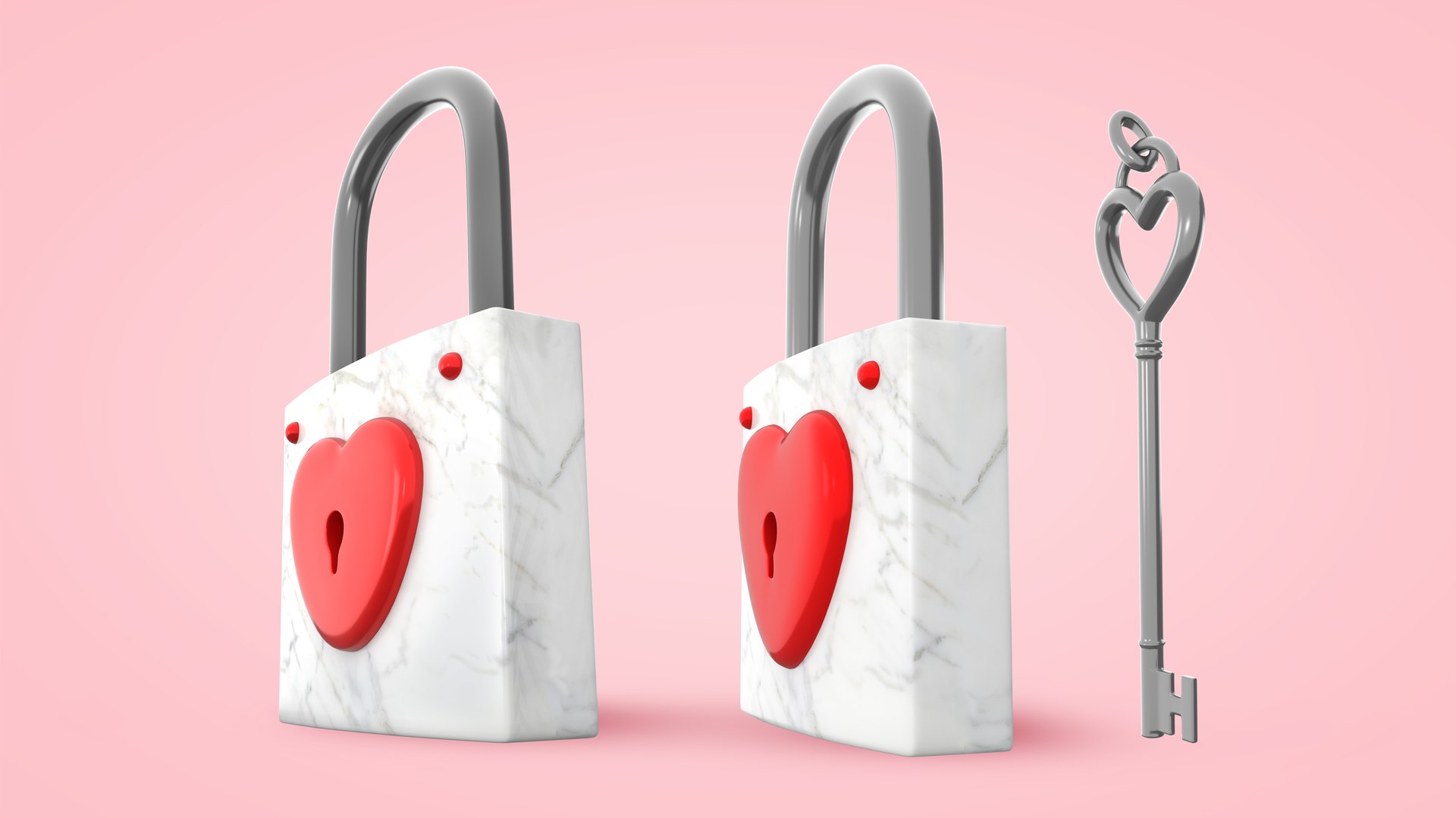3D Lock And Key With Heart Shape Low-poly - TurboSquid 2081690