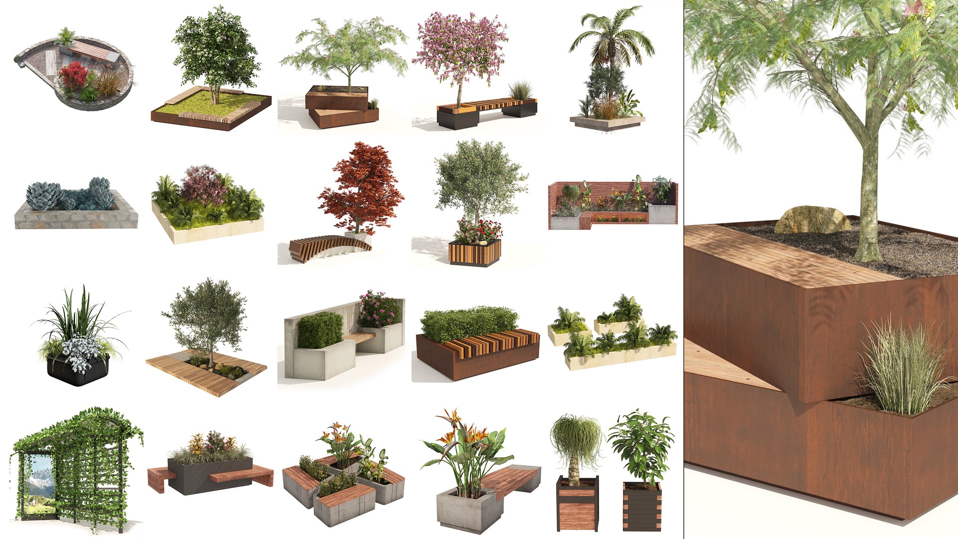 3D Urban Greenery And Seating 3D Models Model - TurboSquid 2262724