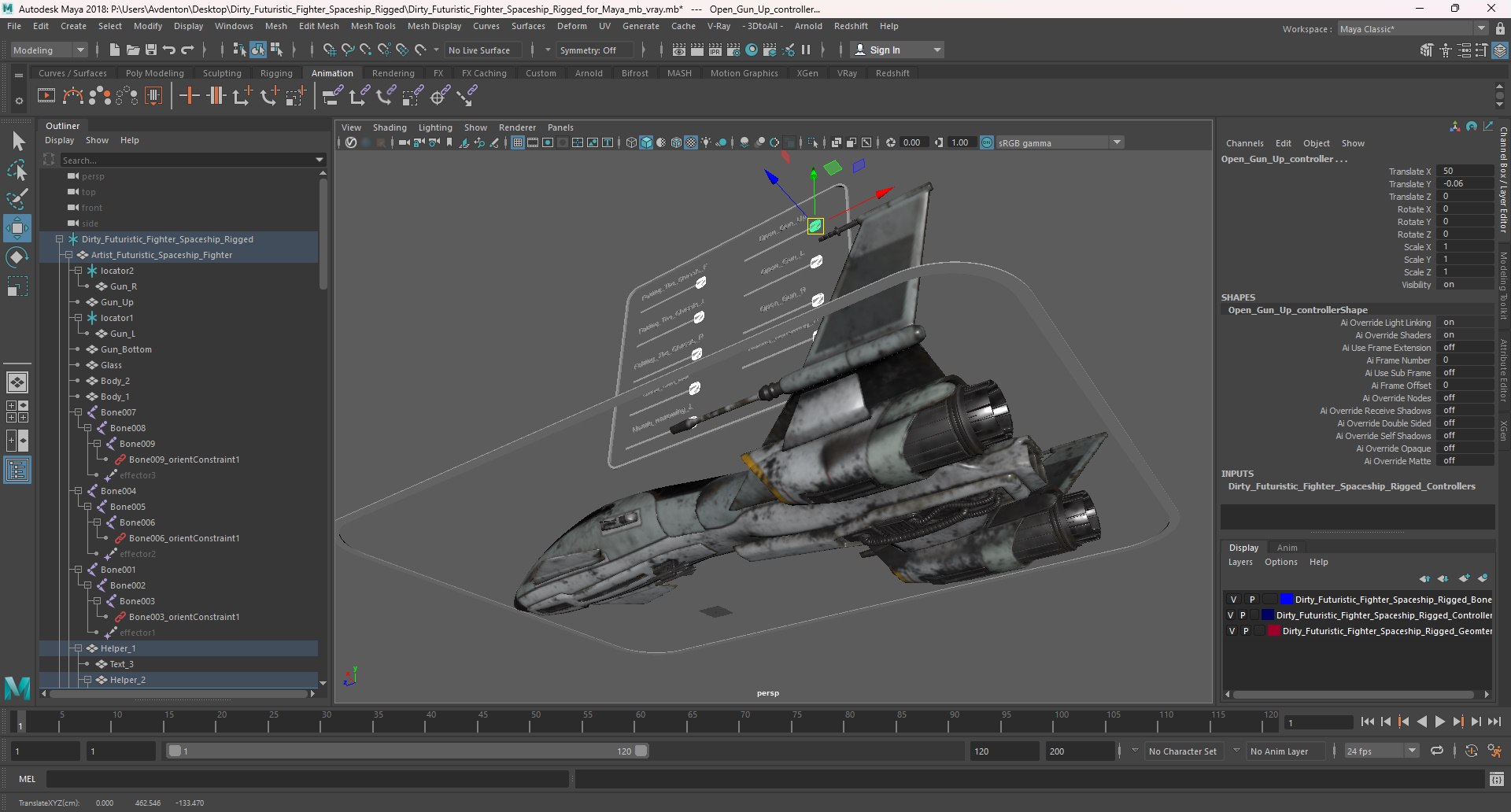3D Dirty Futuristic Fighter Spaceship Rigged For Maya - TurboSquid 2369757