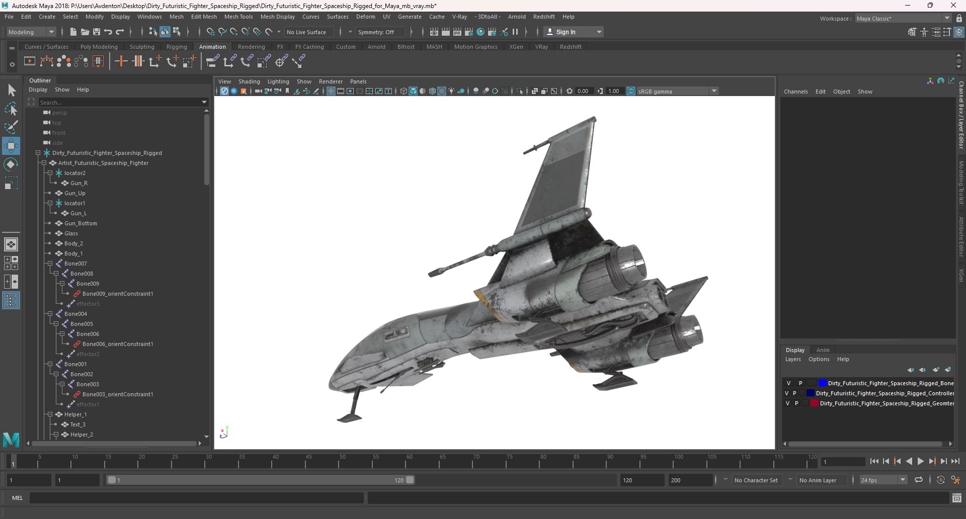 3D Dirty Futuristic Fighter Spaceship Rigged For Maya - TurboSquid 2369757