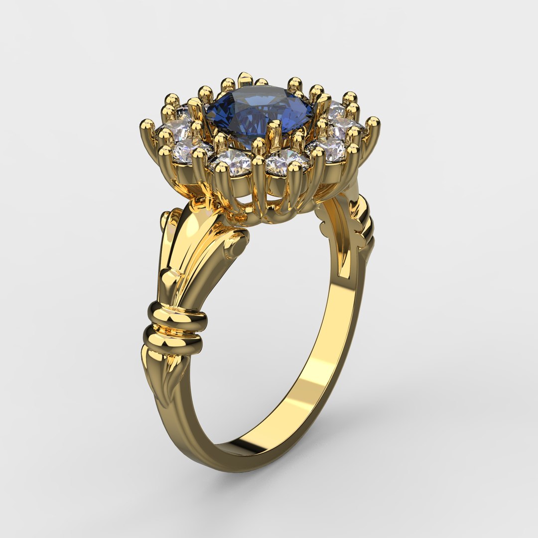 3D Gold Ring Saphire Diamonds Model - TurboSquid 1529563