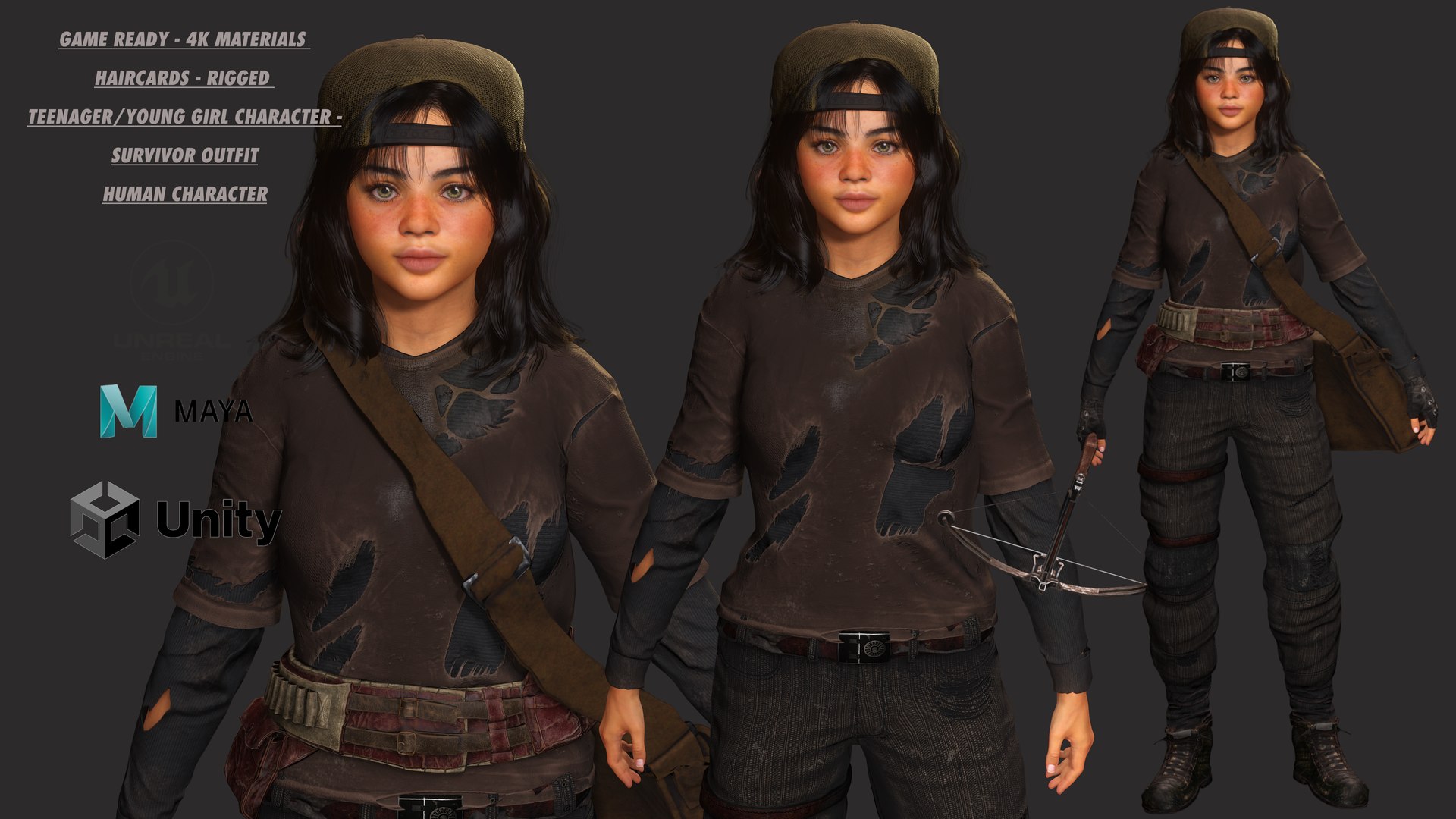 AAA 3D REALISTIC CHARACTER -TEENAGE GIRL SURVIVOR APOCALYPTIC 01 Model ...