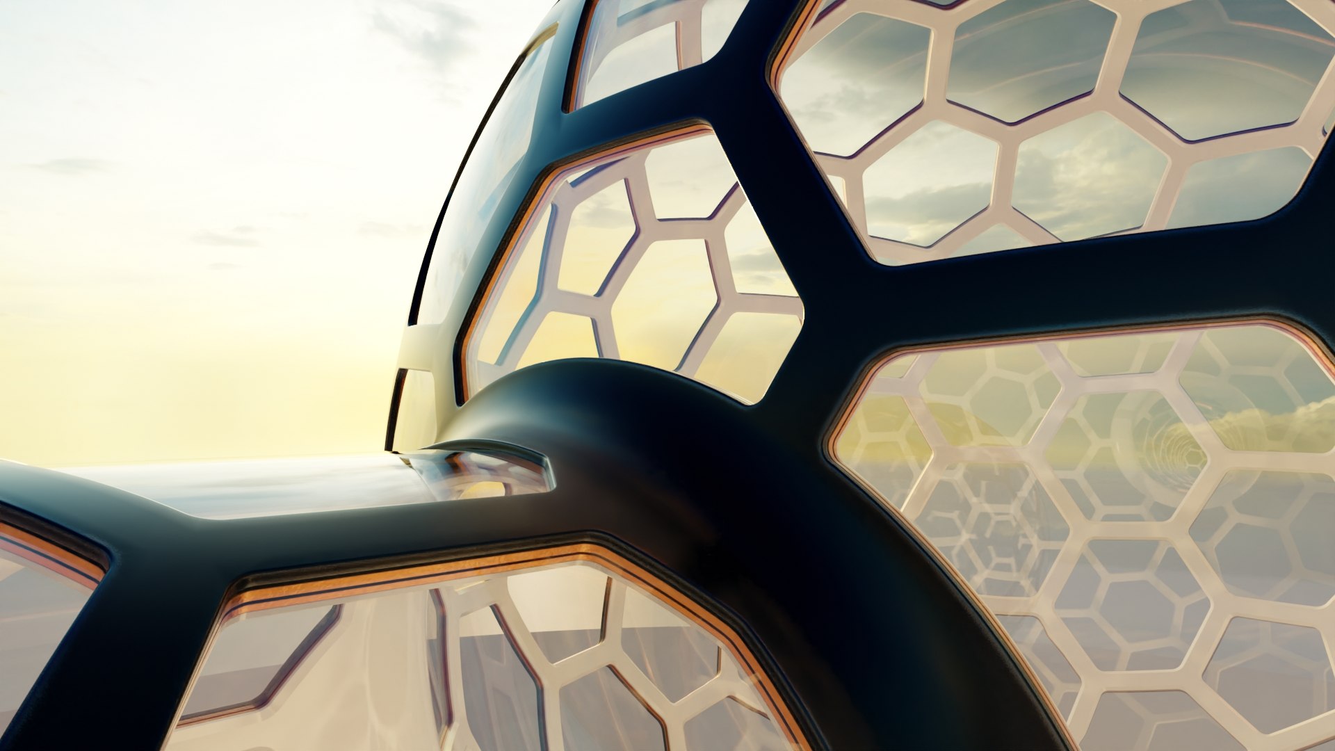 2 Glass Hexagon Sci Fi Spherical Domes With Walkway 3D Model ...