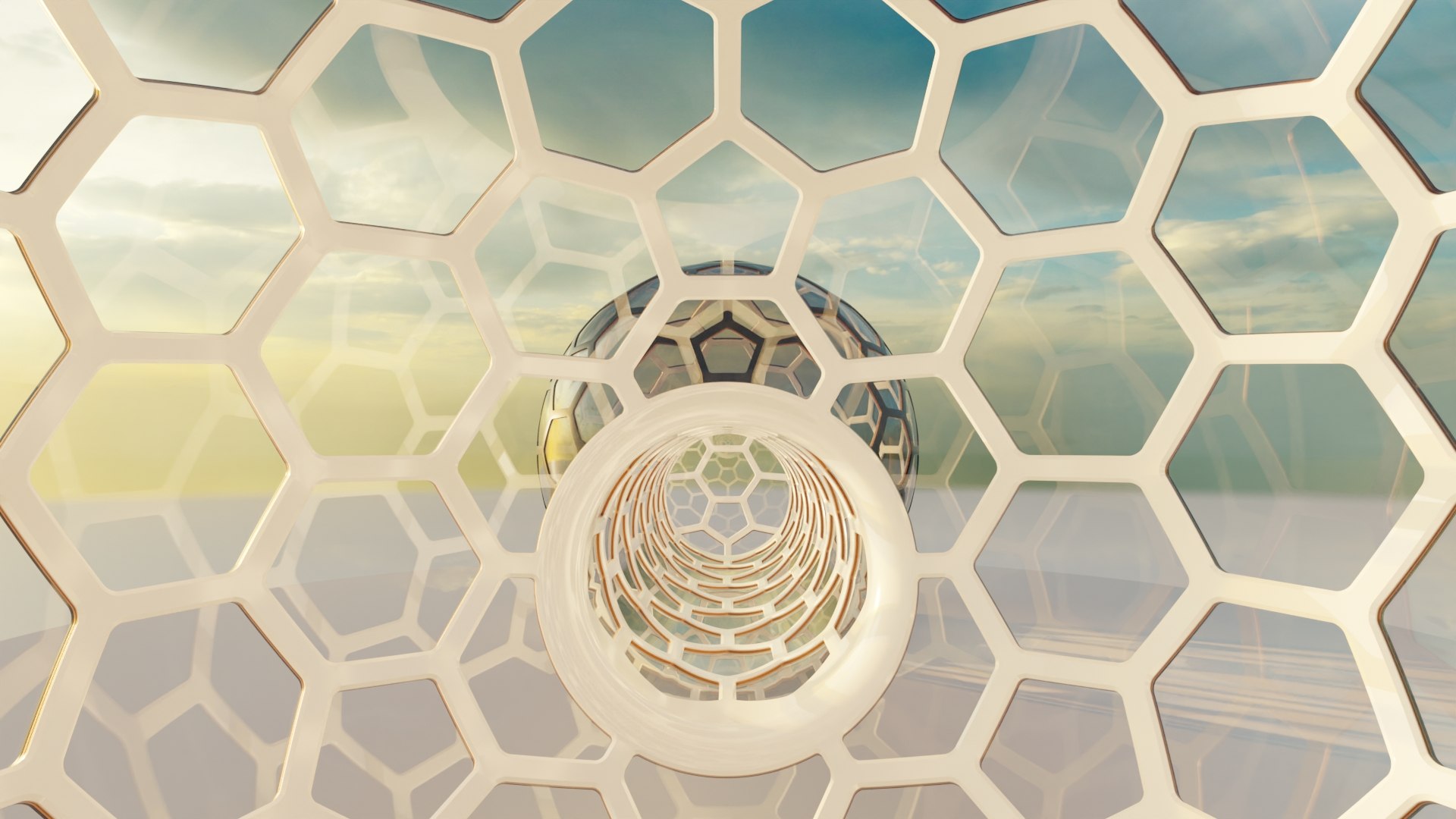 2 Glass Hexagon Sci Fi Spherical Domes With Walkway 3D Model ...