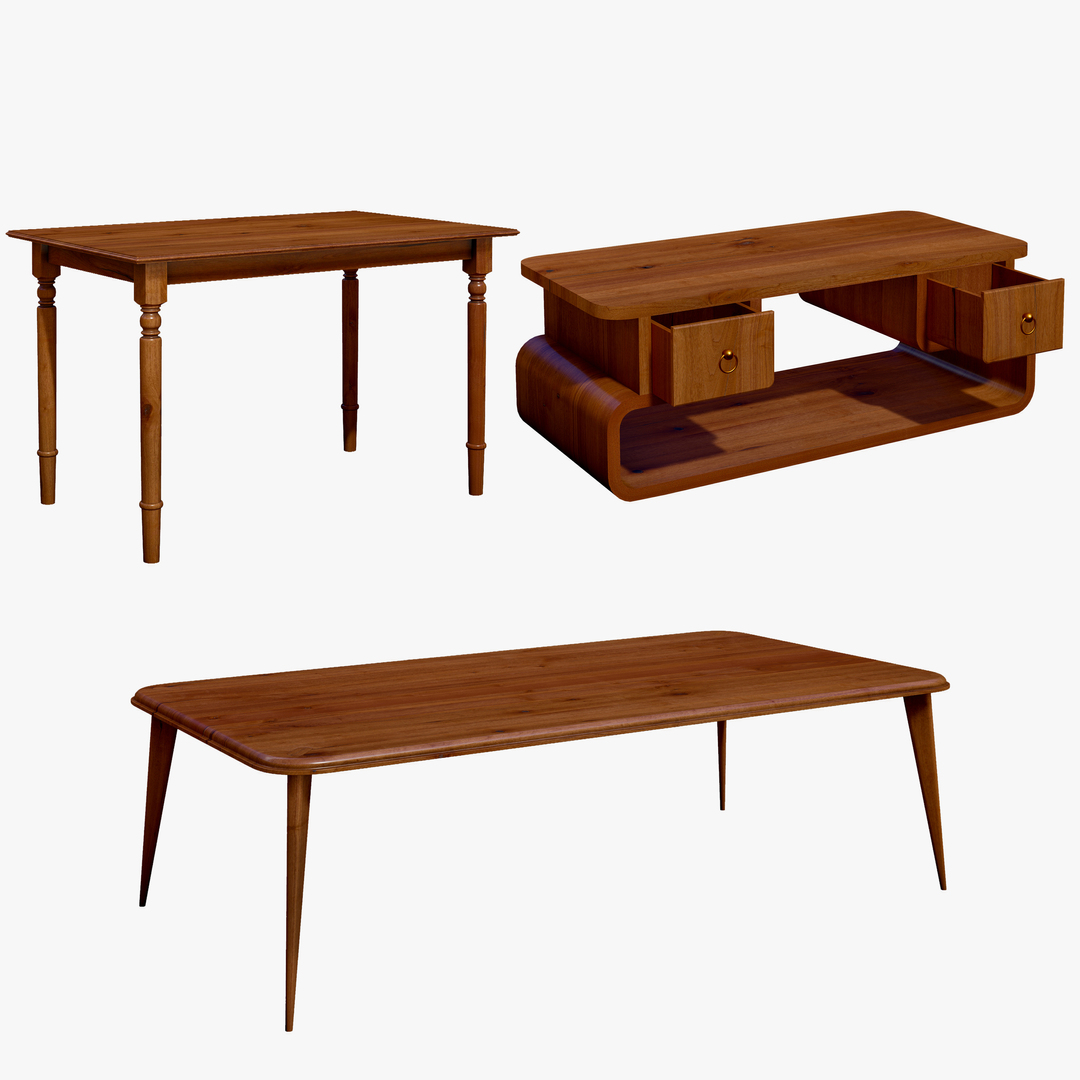 3D Wooden Coffee Tables With DiningTable - TurboSquid 1906011