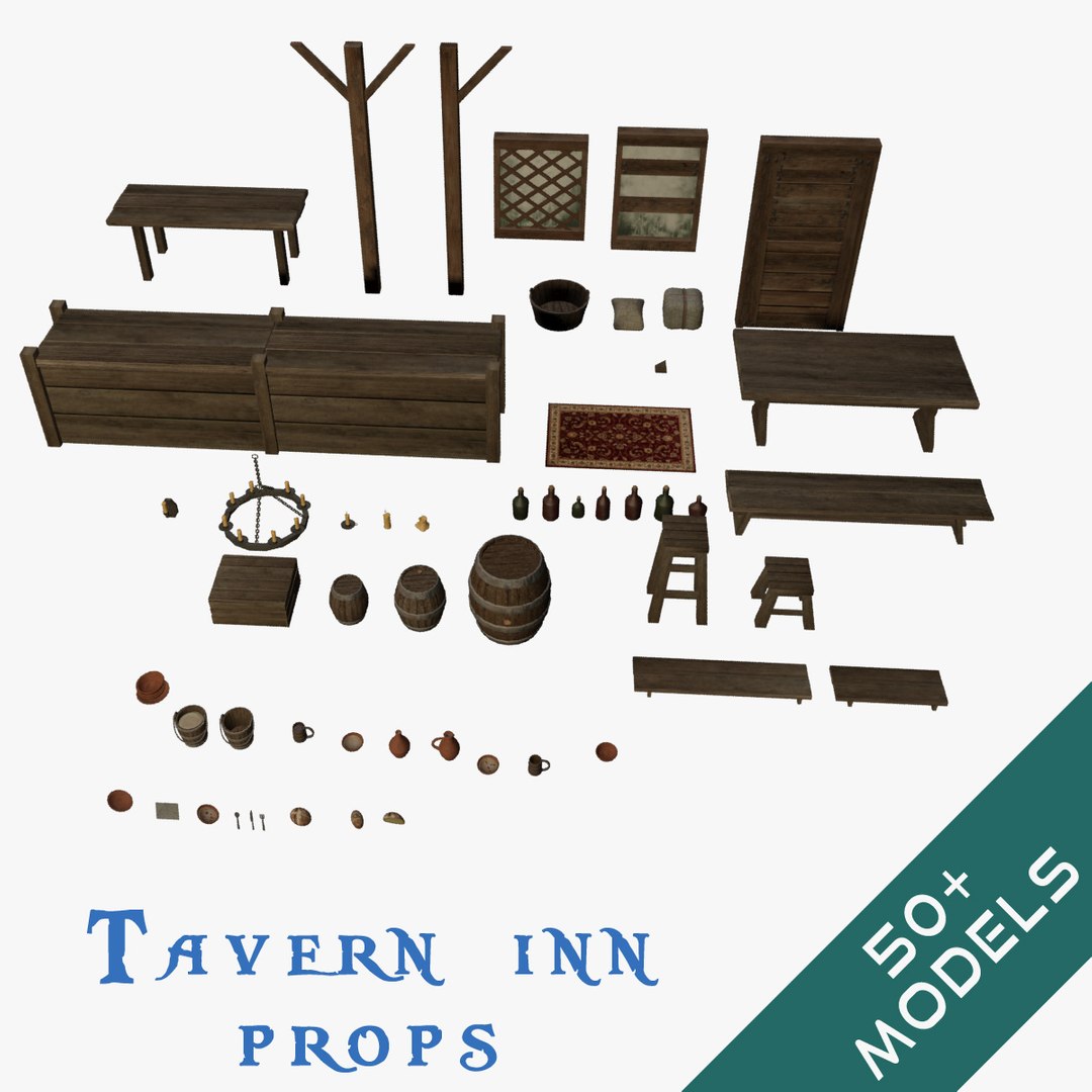 3D Model Tavern Inn Props Pack - 50 Plus Items Collection - TurboSquid ...