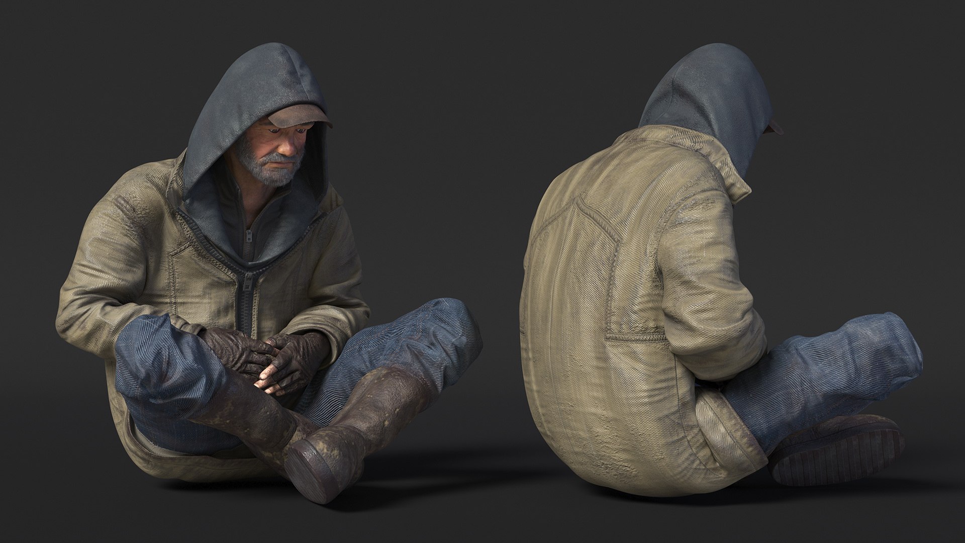 Seated Homeless Old Man 3D Model - TurboSquid 2283336