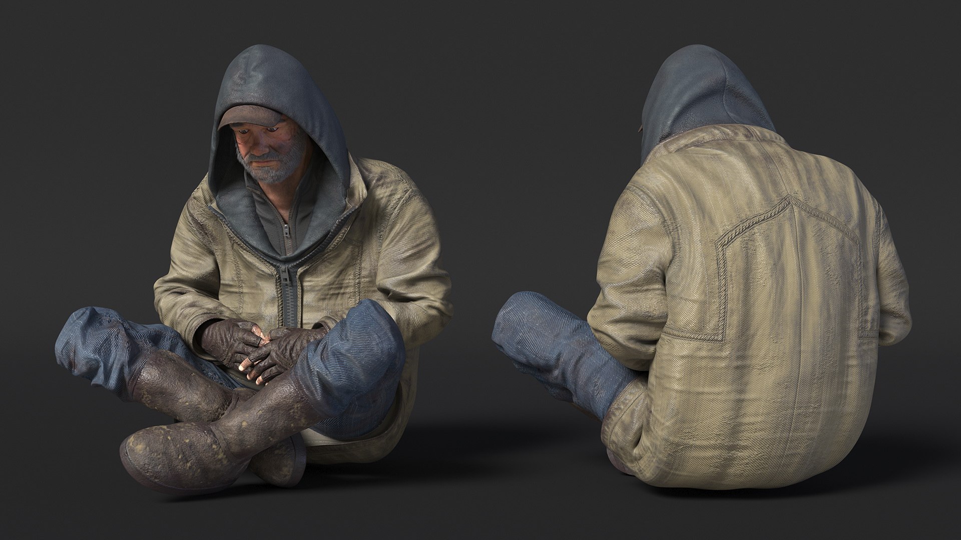 Seated Homeless Old Man 3D Model - TurboSquid 2283336