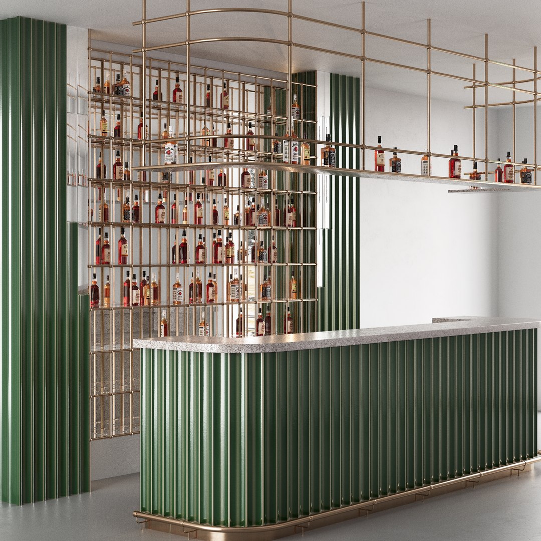 3D Bar Counter With Bottles Model - TurboSquid 2098605