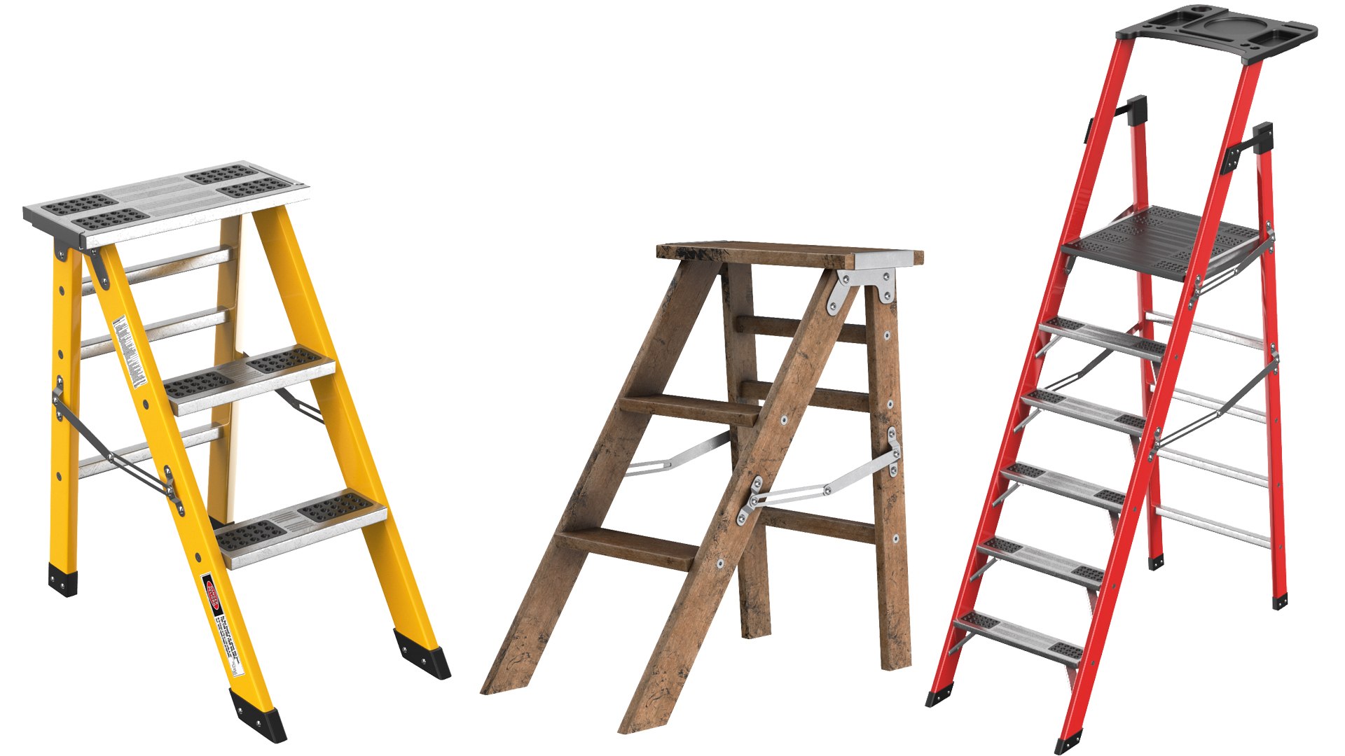 3D Three Detailed Stepladders Model - TurboSquid 2086027