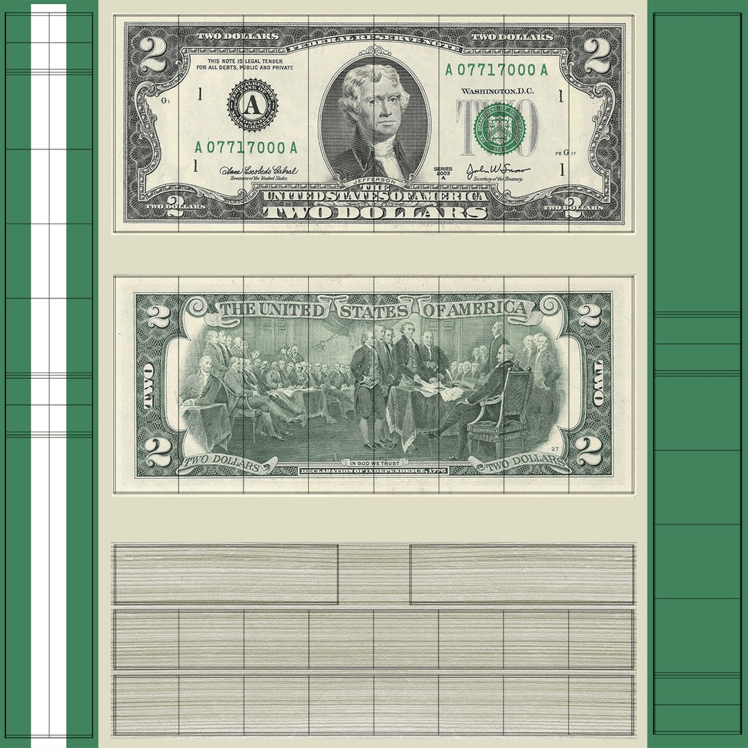 2 Dollar Bill Stack 3D Model - TurboSquid 1646310