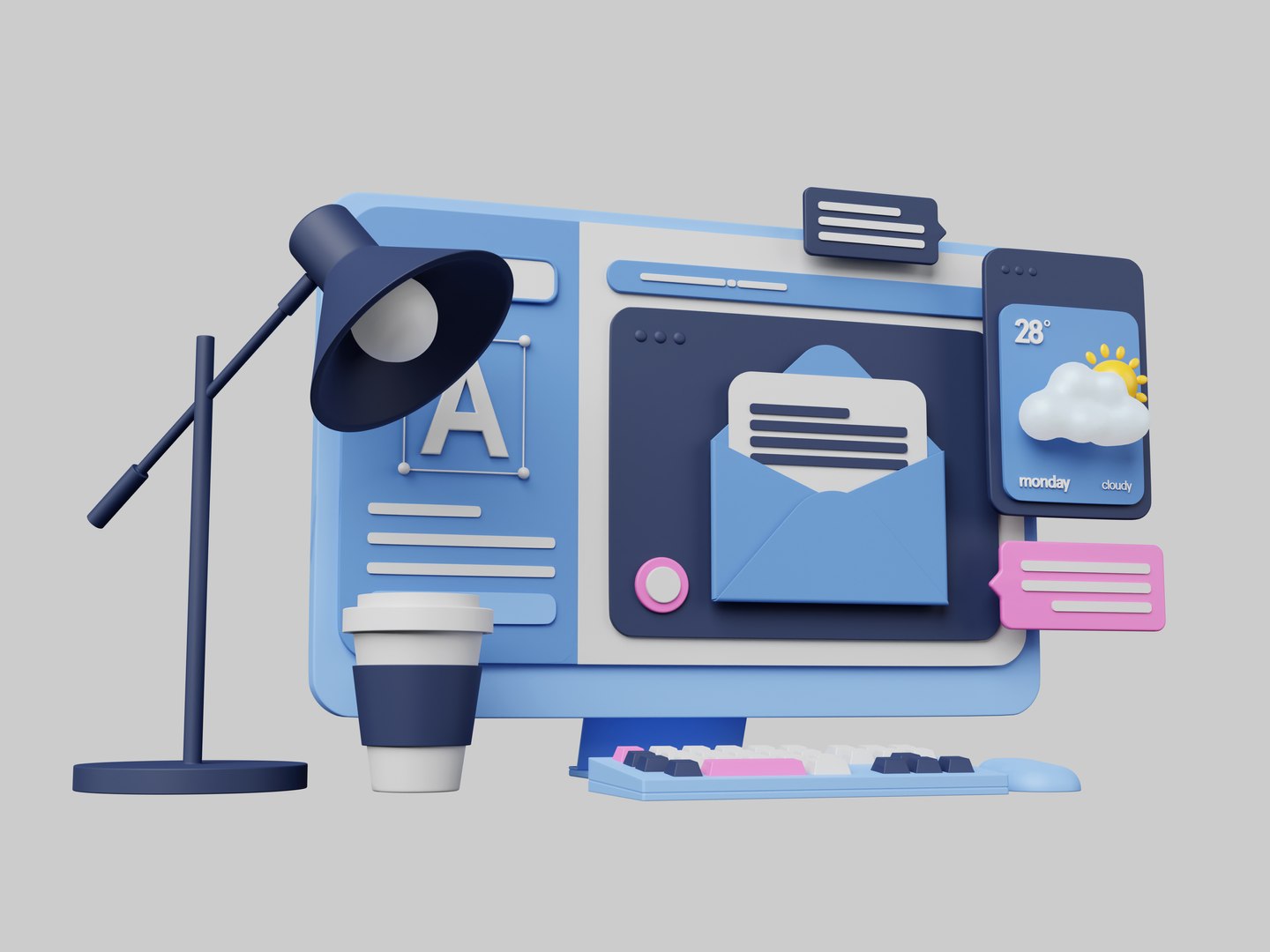 Computer With Office Life Work 3D Illustration 3D Model - TurboSquid ...