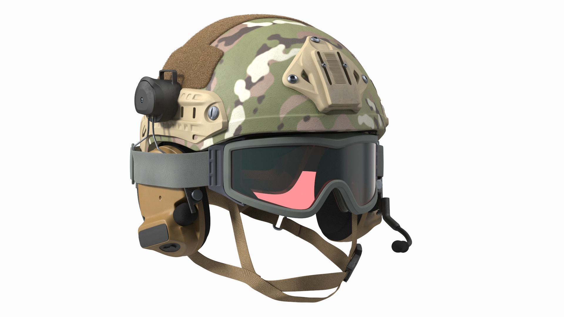 3D Tactical Gear Helmet Green Camo With Goggles Fur For Cinema 4D Model ...