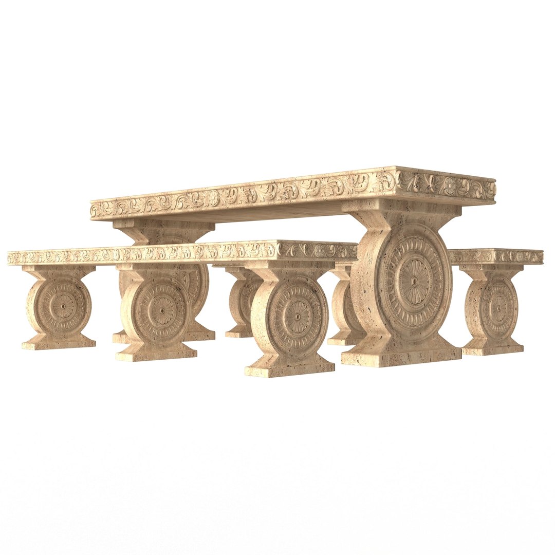Stone Bench And Table 01 Model - TurboSquid 2199252