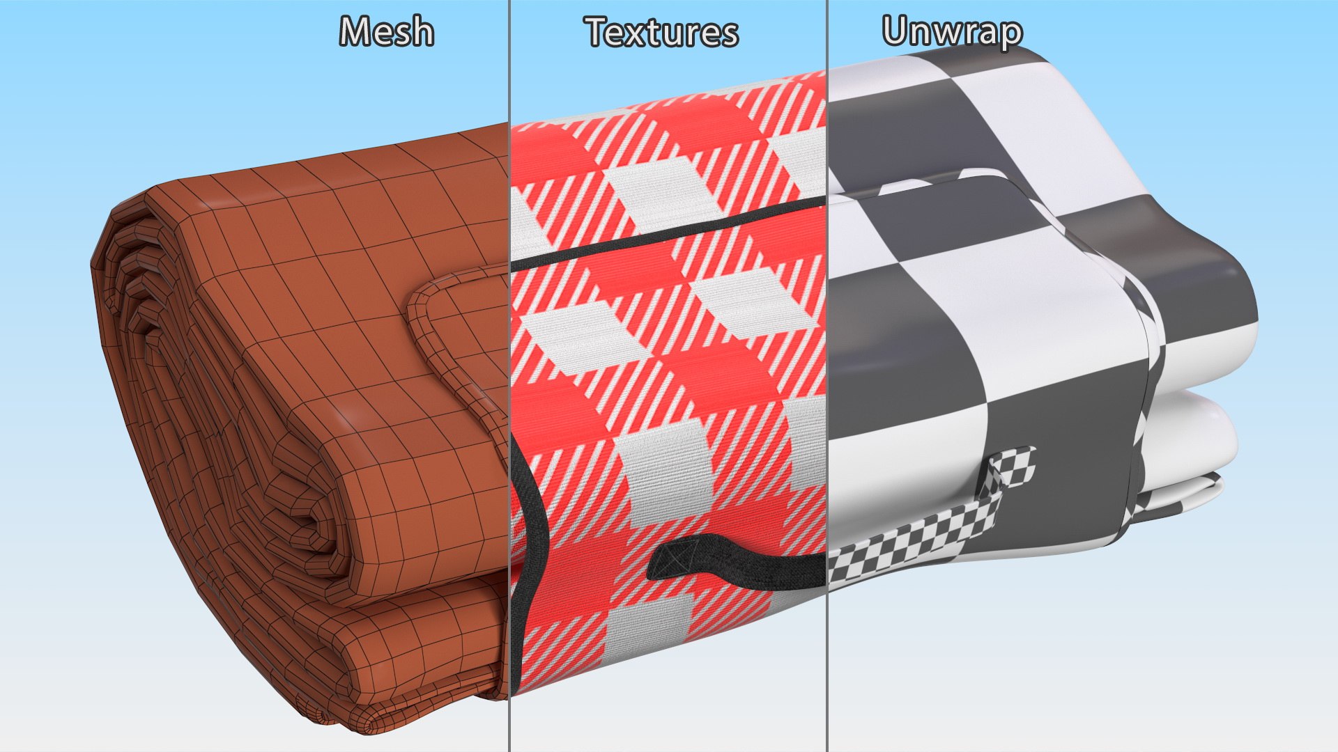3D Classic Red And White Checkered Picnic Blanket Folded Model - TurboSquid 2134076