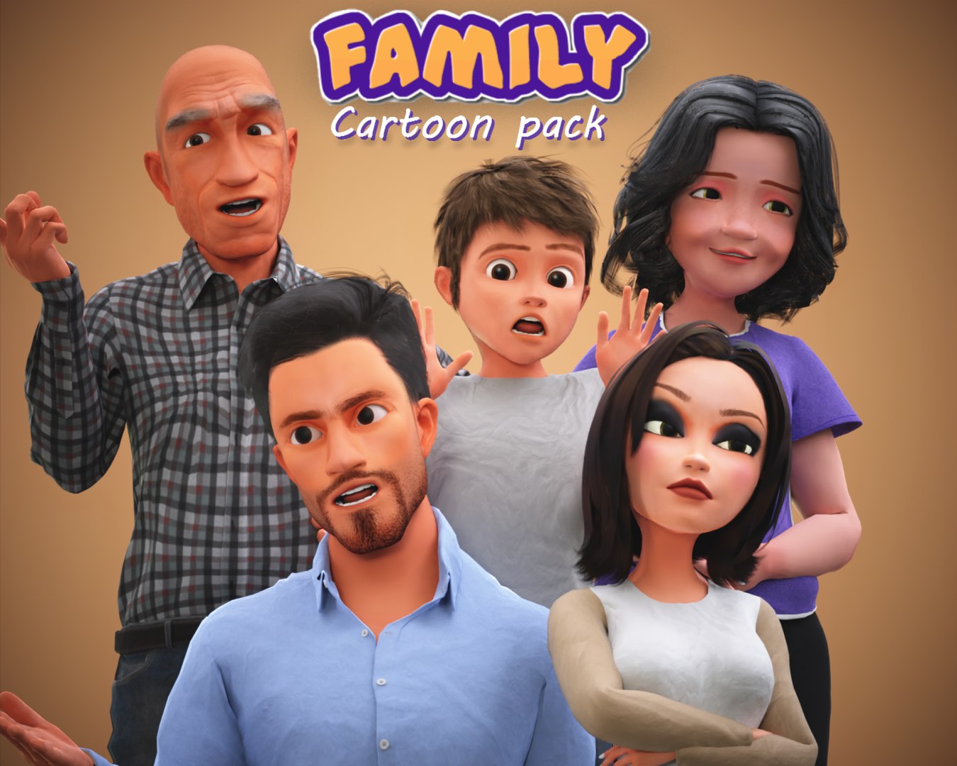 3D Cartoon Family Pack Rigged Model - TurboSquid 2191048