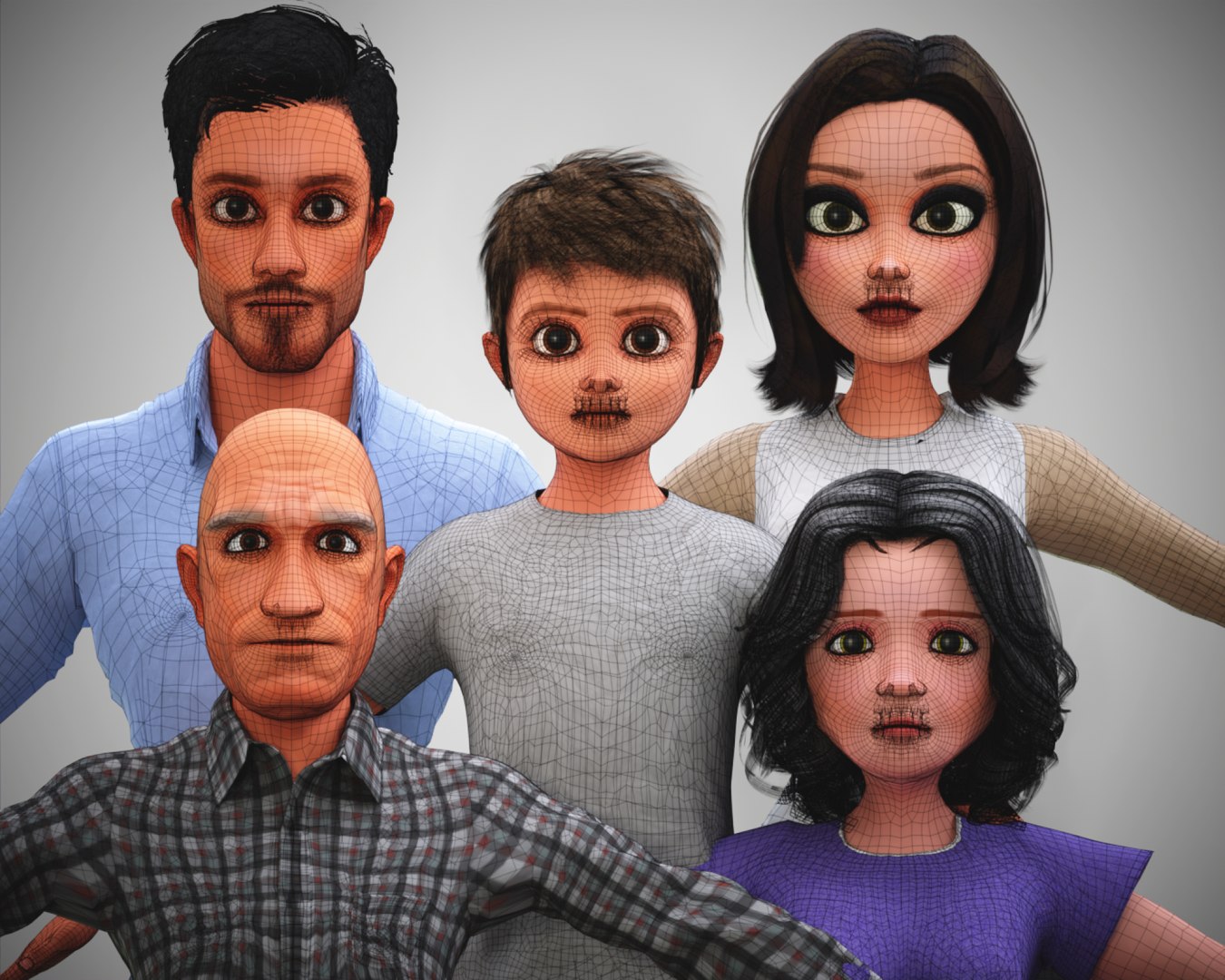 3D Cartoon Family Pack Rigged Model - TurboSquid 2191048