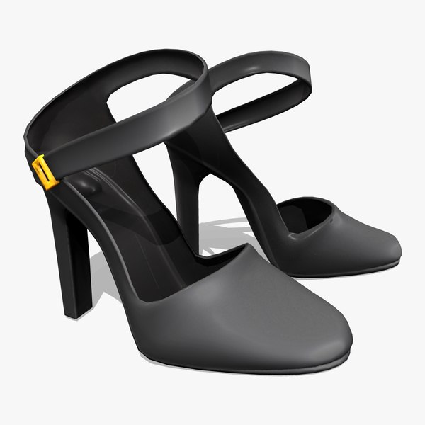 3D Diagonal Ankle Straps Black High Heel Shoes - TurboSquid 1970073